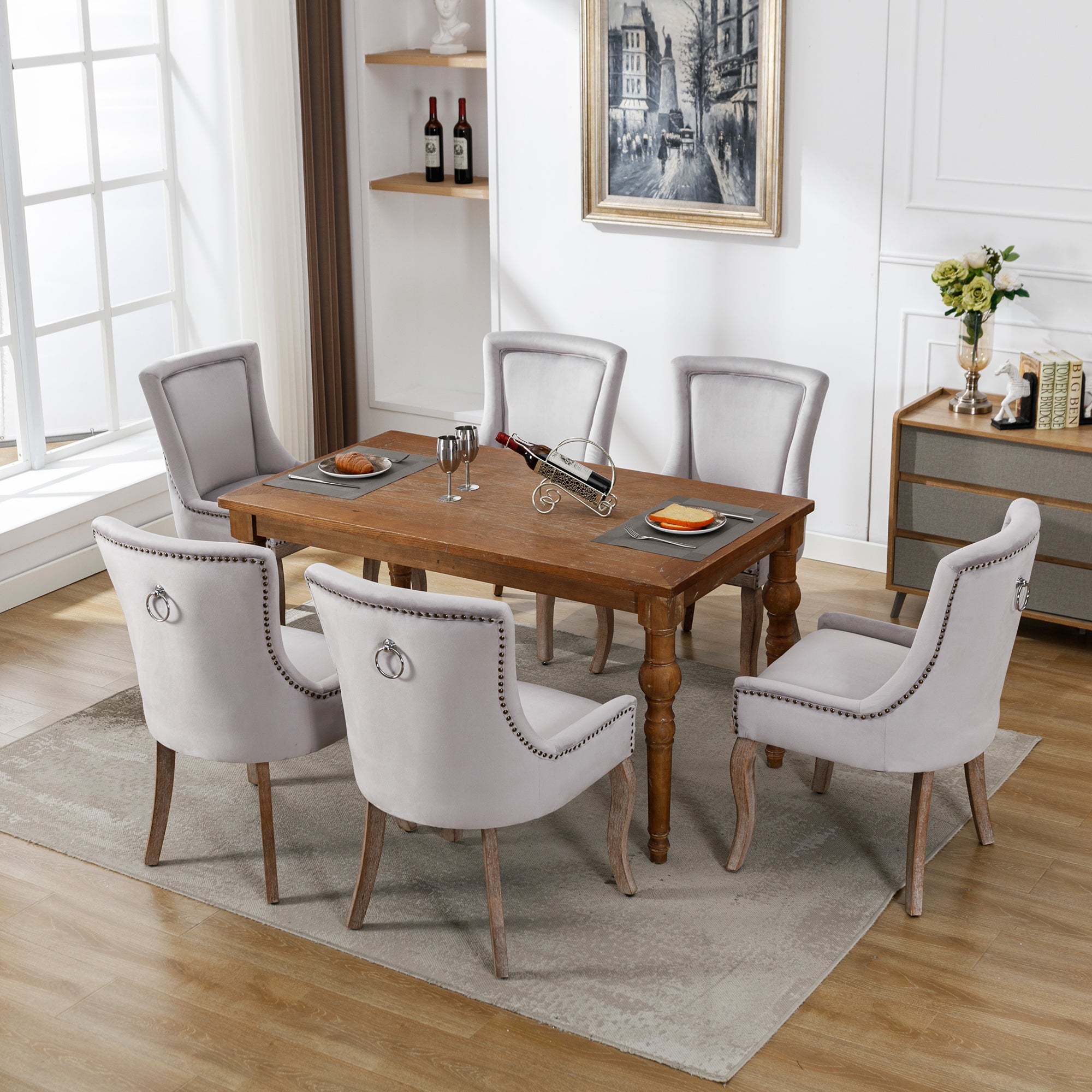 Ensemble de 6 chaises de cuisine avec garniture à clous, tapisserie en ...