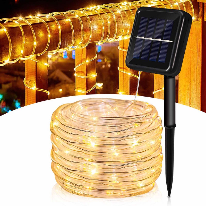 1 set de 8 tiras de luces solares, 100 LED resistentes al agua, 12 m ...