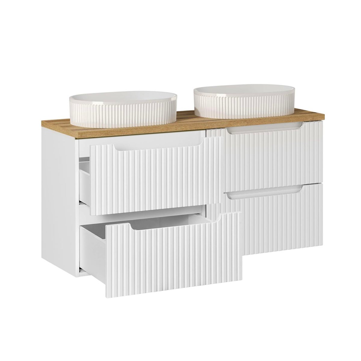 Conjunto de muebles doble lavabo 120cm 4 cajones y columna Riva Blanco ...