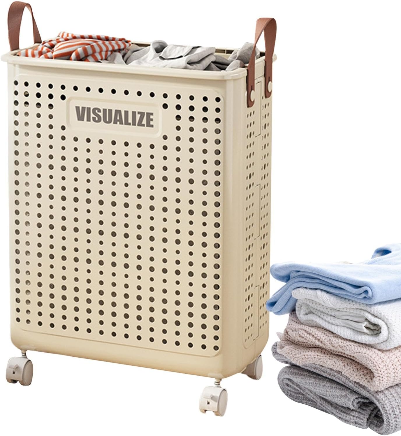 Panier à Linge avec Roulettes Pliable & Aéré - Bac Multifonction ...