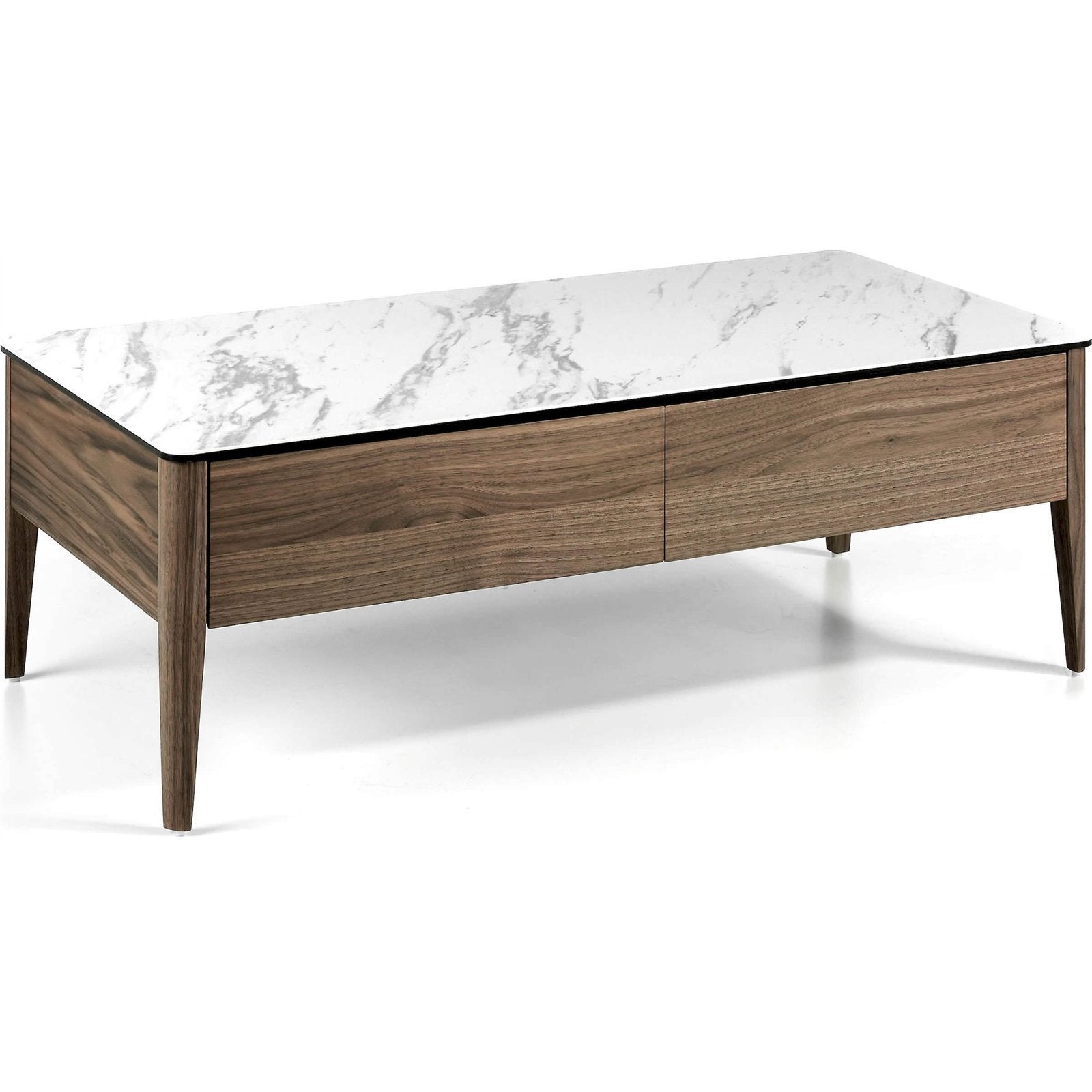 Table basse bois marbre céramique 2 tiroirs système de fermeture souple ...