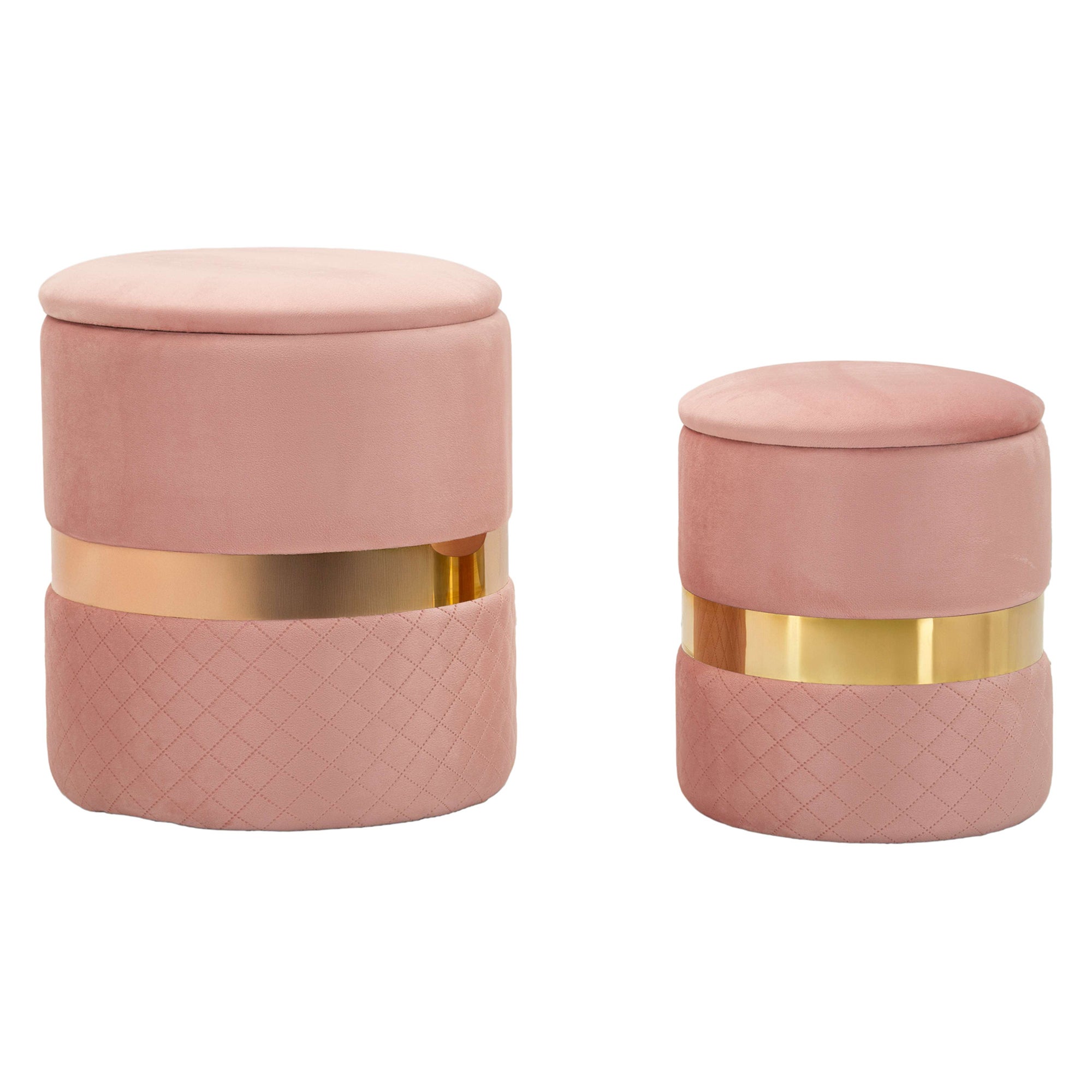 Poufs de rangement, ensemble de 2, forme ronde, structure dorée ...