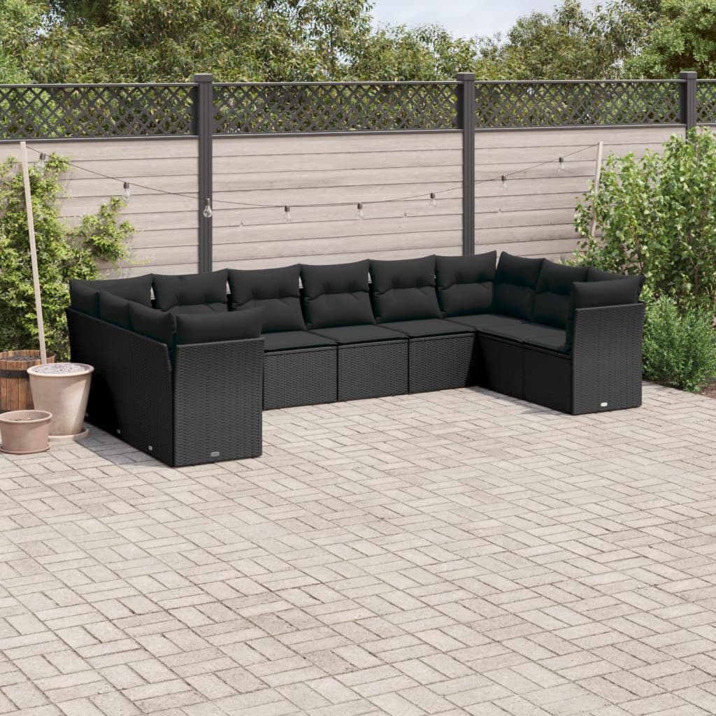 Salon de jardin 10 pcs avec coussins noir résine tressée vidaXL | Leroy ...