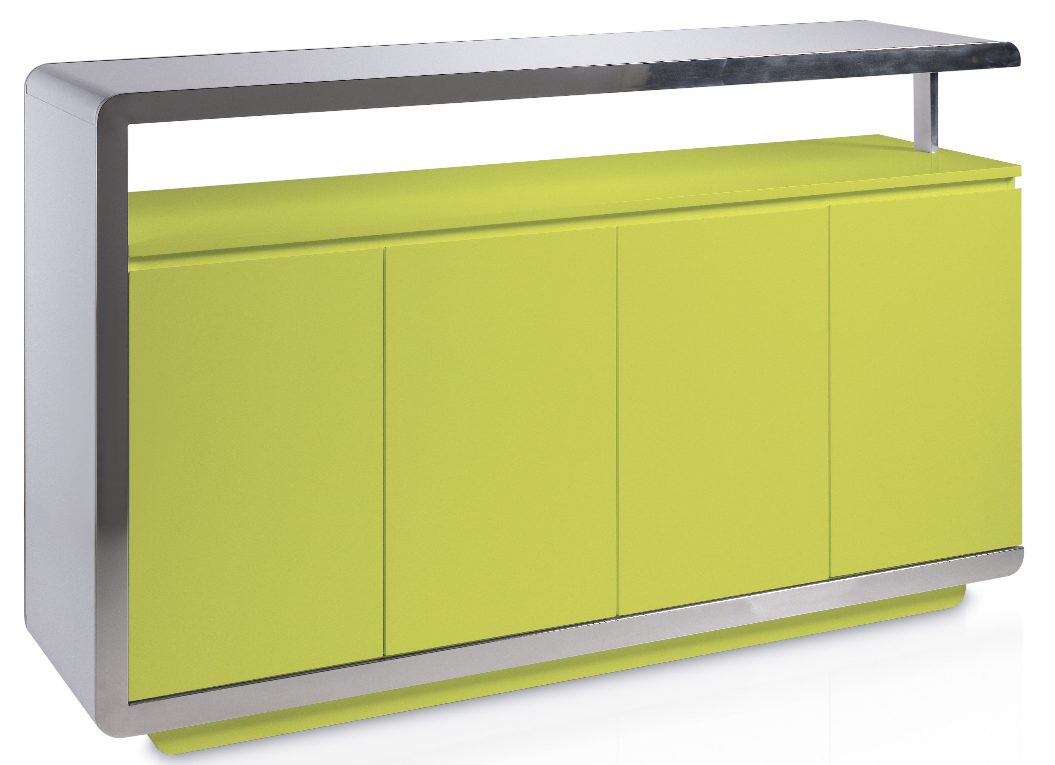 Buffet design 4 portes bois laqué jaune et acier chromé Modena | Leroy ...