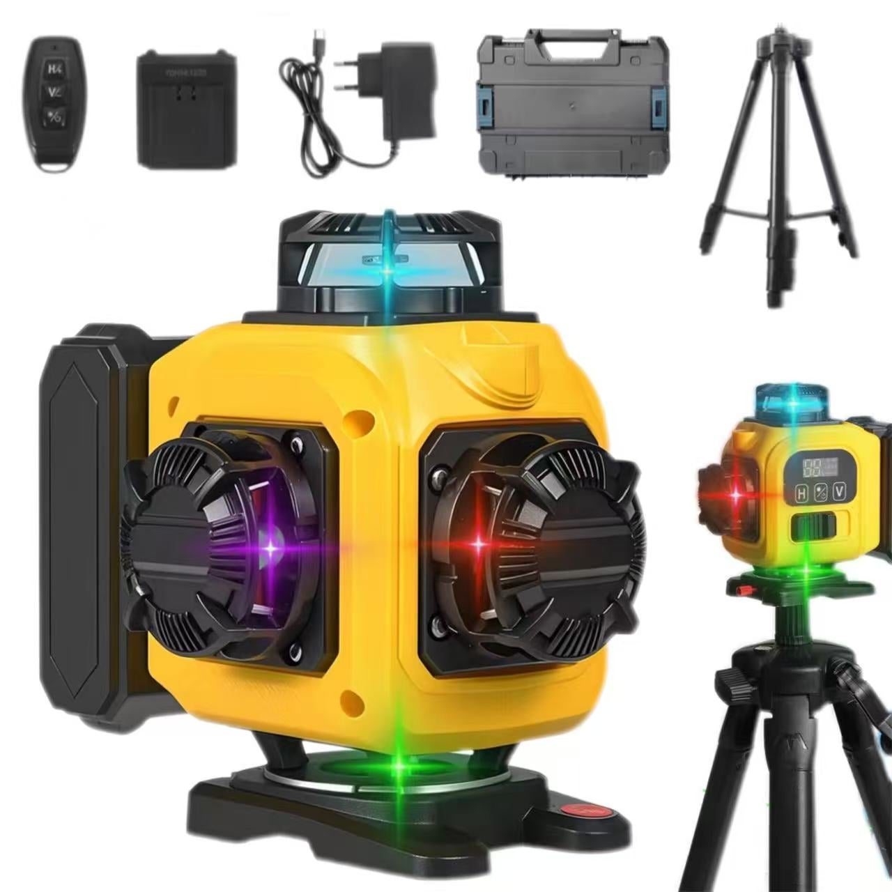 Nivel láser 4D de 16 líneas, haz de 4 colores, rotación de 360°, con ...