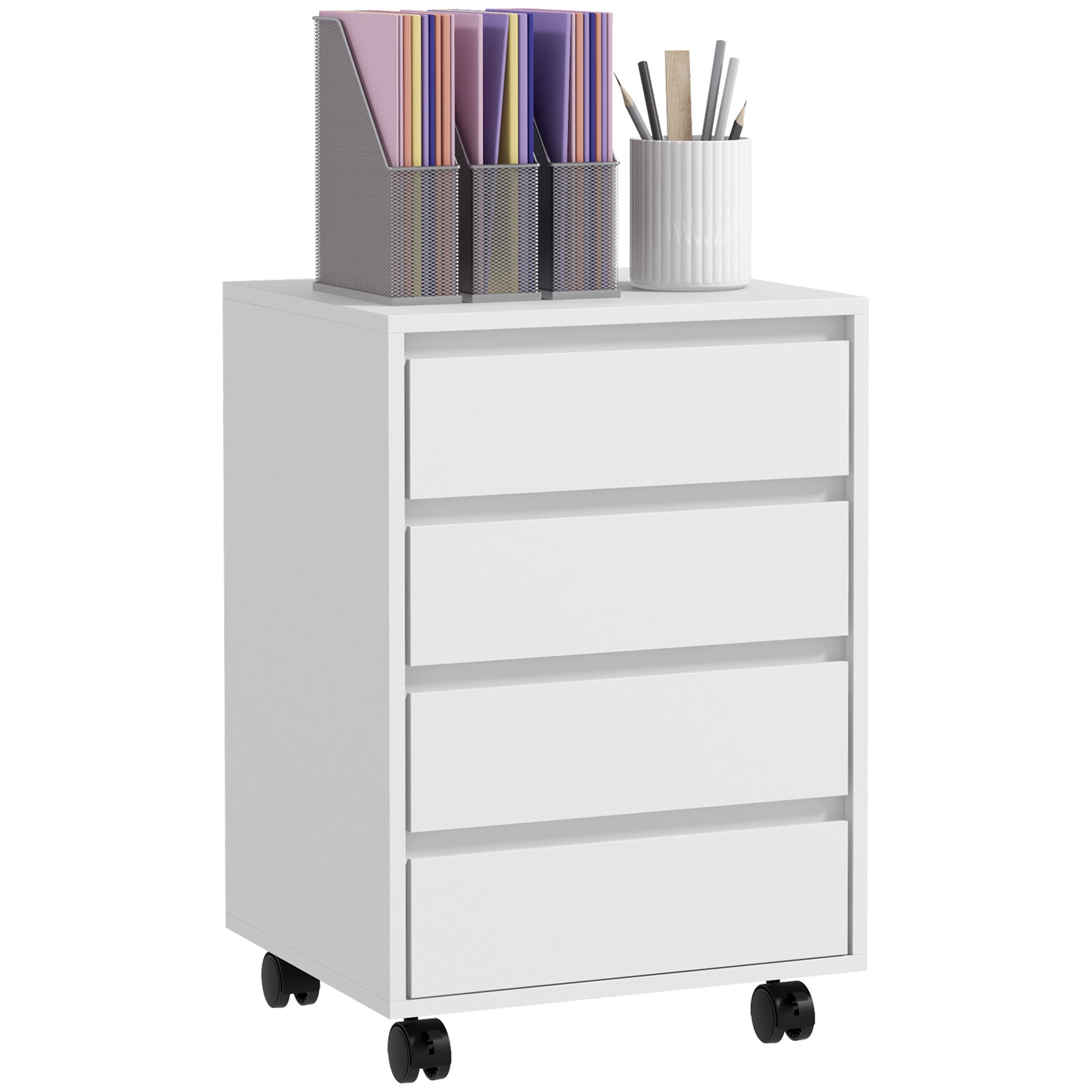 Caisson de bureau rangement bureau sur roulettes 4 tiroirs coulissants ...
