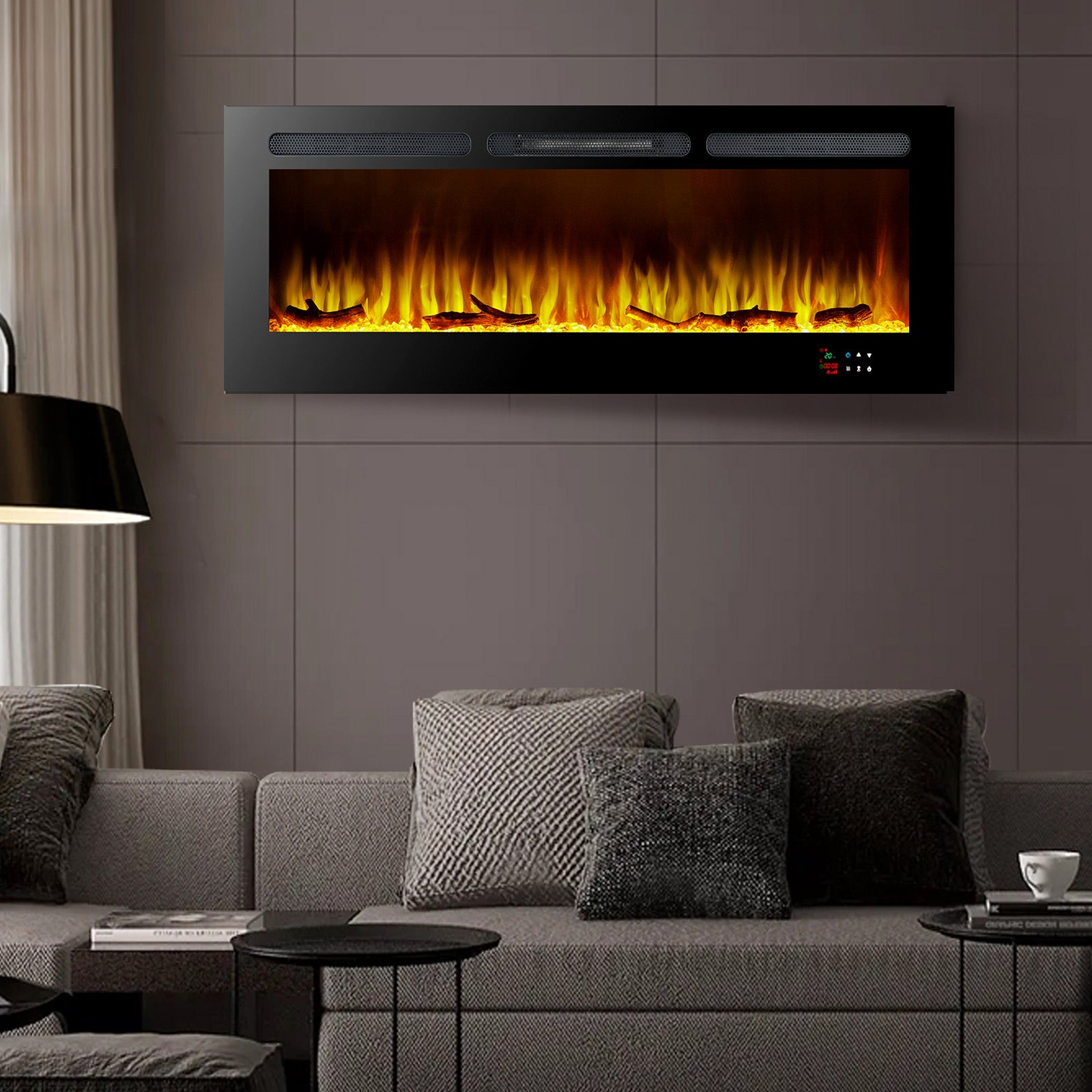 Chimenea Eléctrica de Pared Empotrable 2000W Kekai Arkansas 152,4x14x48 ...