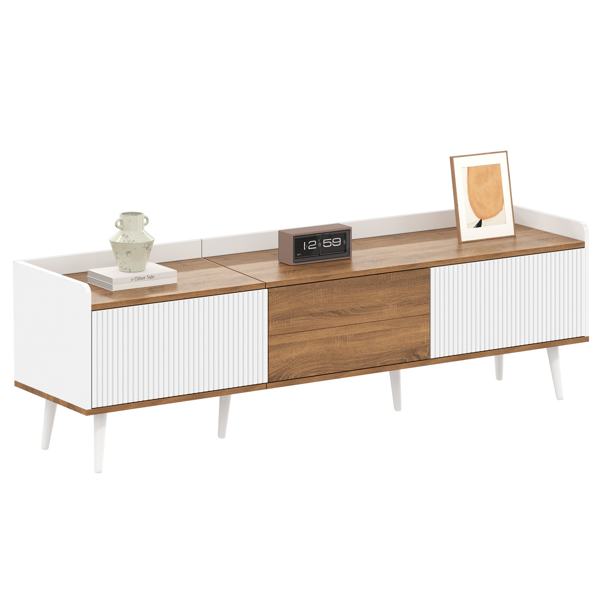 Meuble TV 3 portes, design compact, MDF et panneau de particules, blanc ...