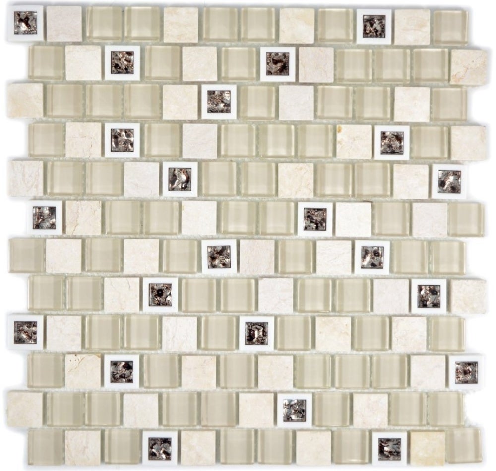 Mosaico quadrato in vetro mosaico pietra mix beige mix traslucido ...