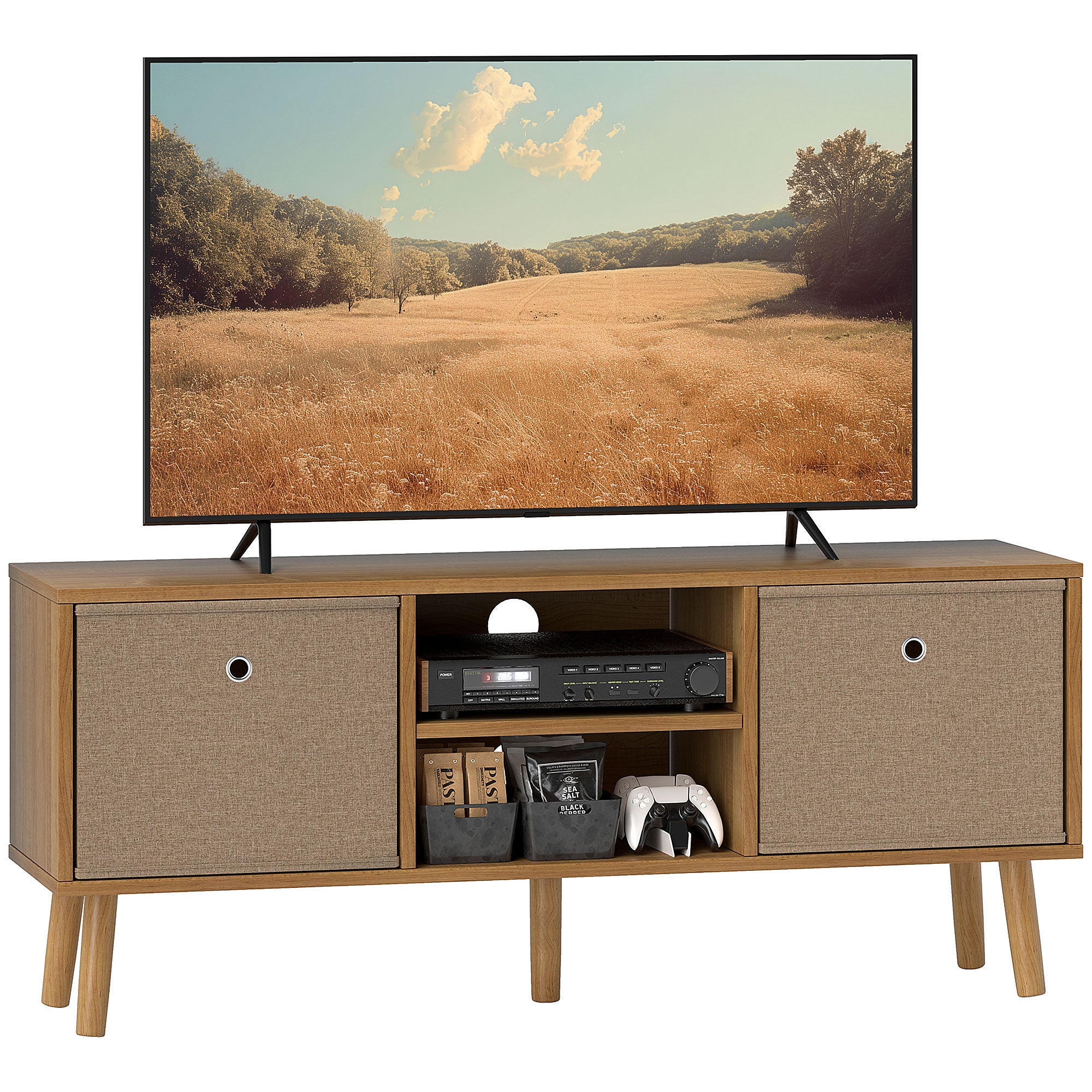 Mueble de TV HOMCOM MDF Madera y Marrón 110x29x46.5 cm | Leroy Merlin
