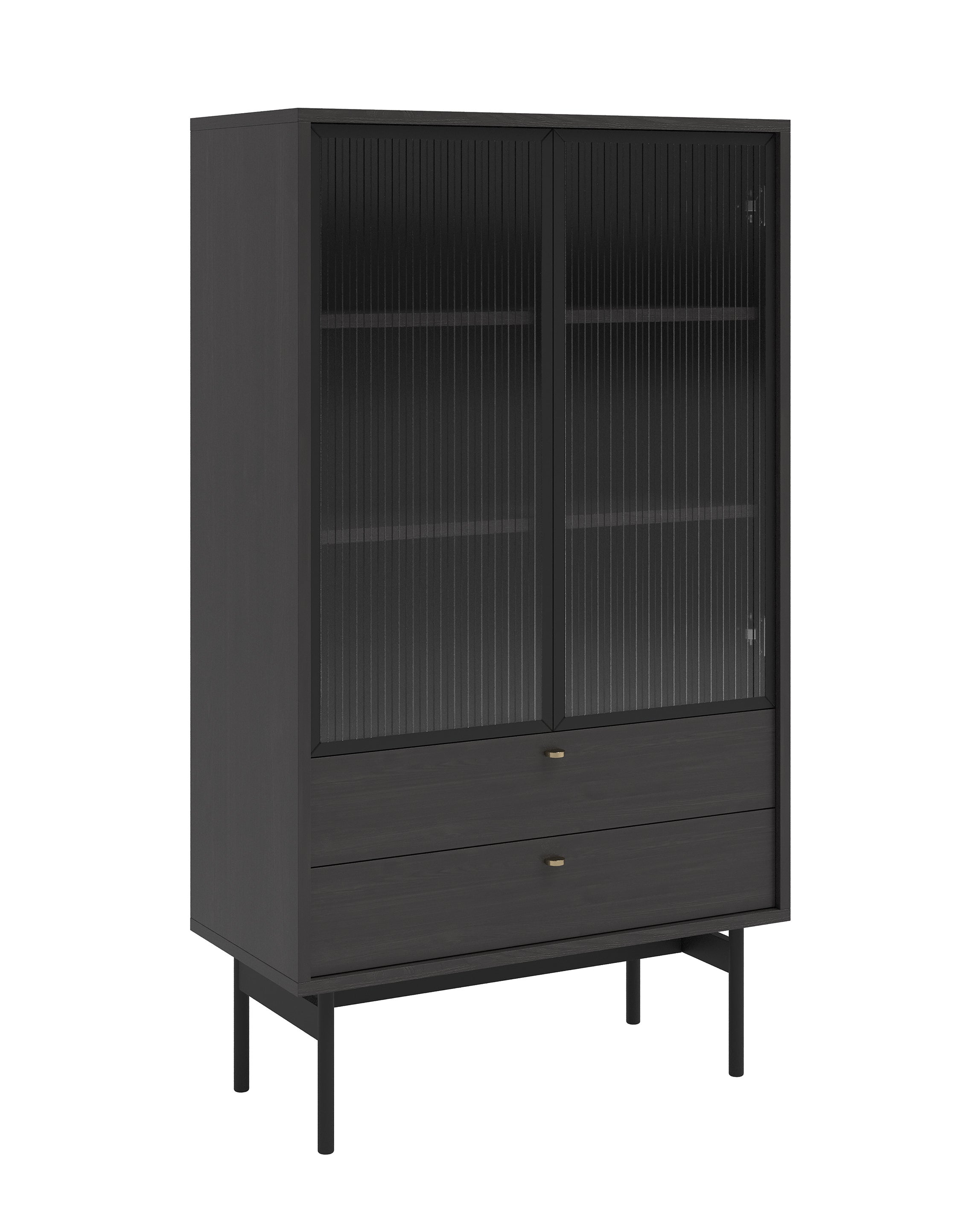 OLAR - Vitrine basse - 85cm - avec deux tiroirs - couleur du bois de ...