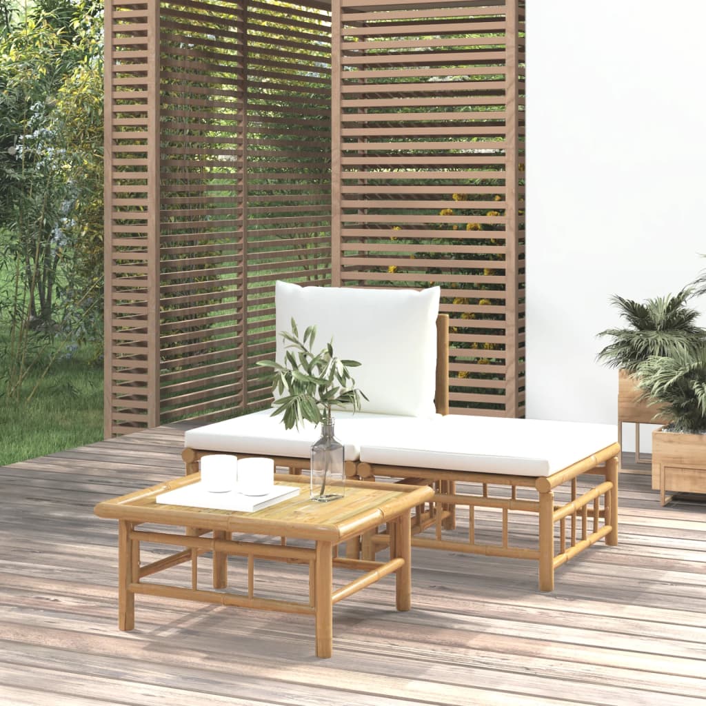 Maison Exclusive - Salon de jardin 3 pcs avec coussins blanc crème ...