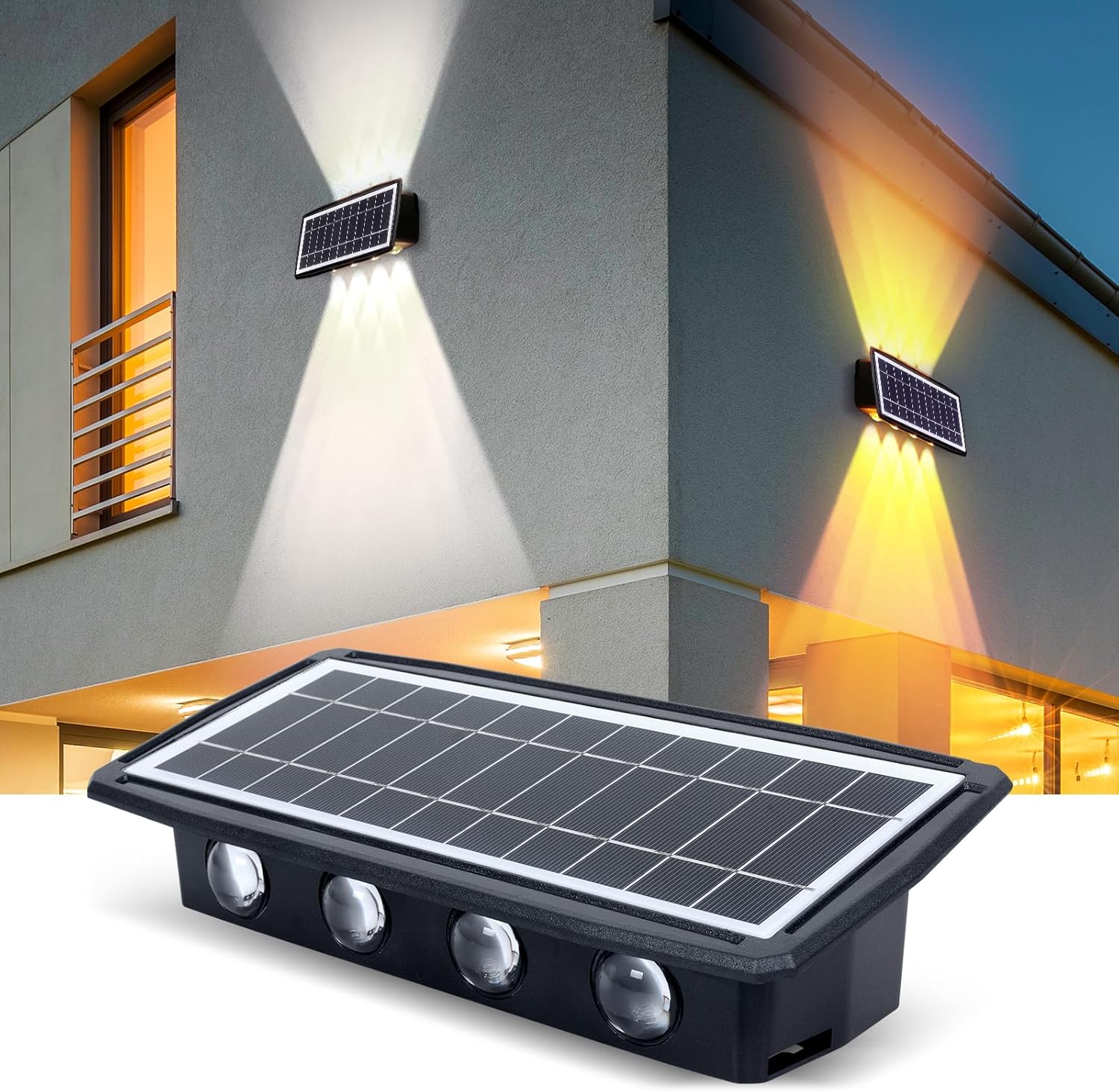 Applique murale d'extérieur solaire avec 2 modes d'éclairage, 8 LED, 2 400 mAh, étanche, pour ...
