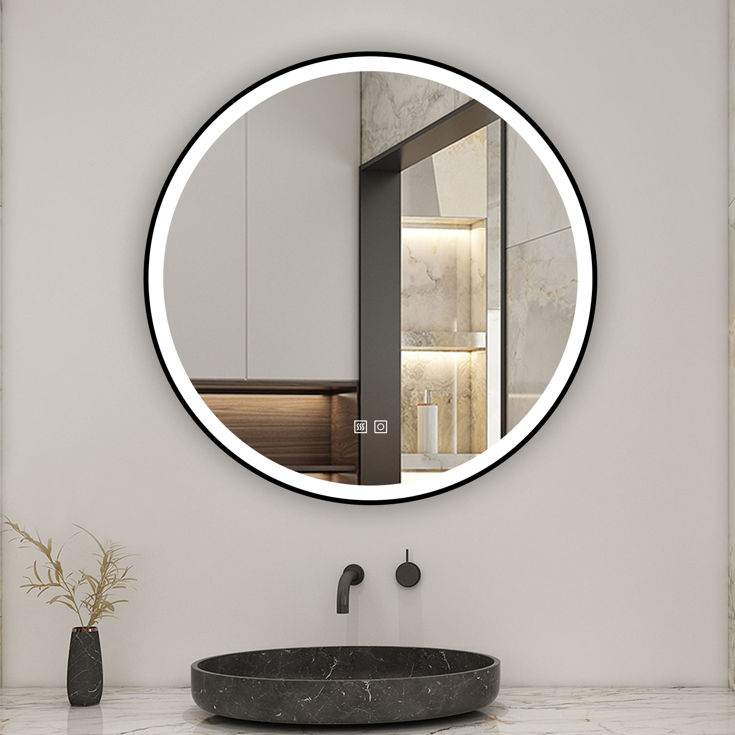 AICA Miroir lumineux 80cm rond, 3 couleurs + anti-buée + dimmable ...