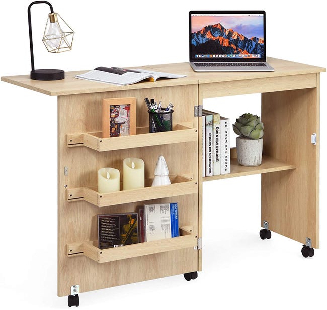 Table De Couture Pliante 3 Bacs Et 1 Etagère De Rangement Roulettes