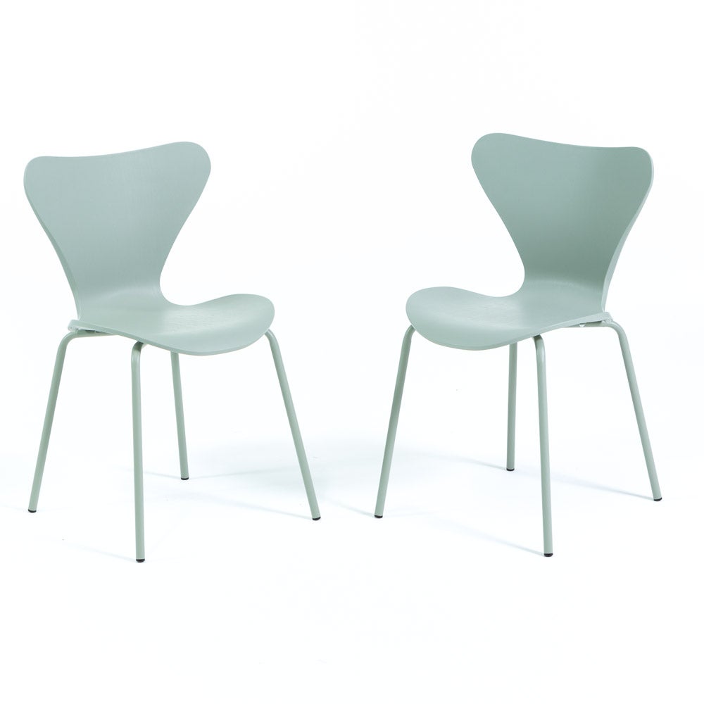 Lot de 2 chaises Nina vert agave avec coque en résine et pieds en métal ...