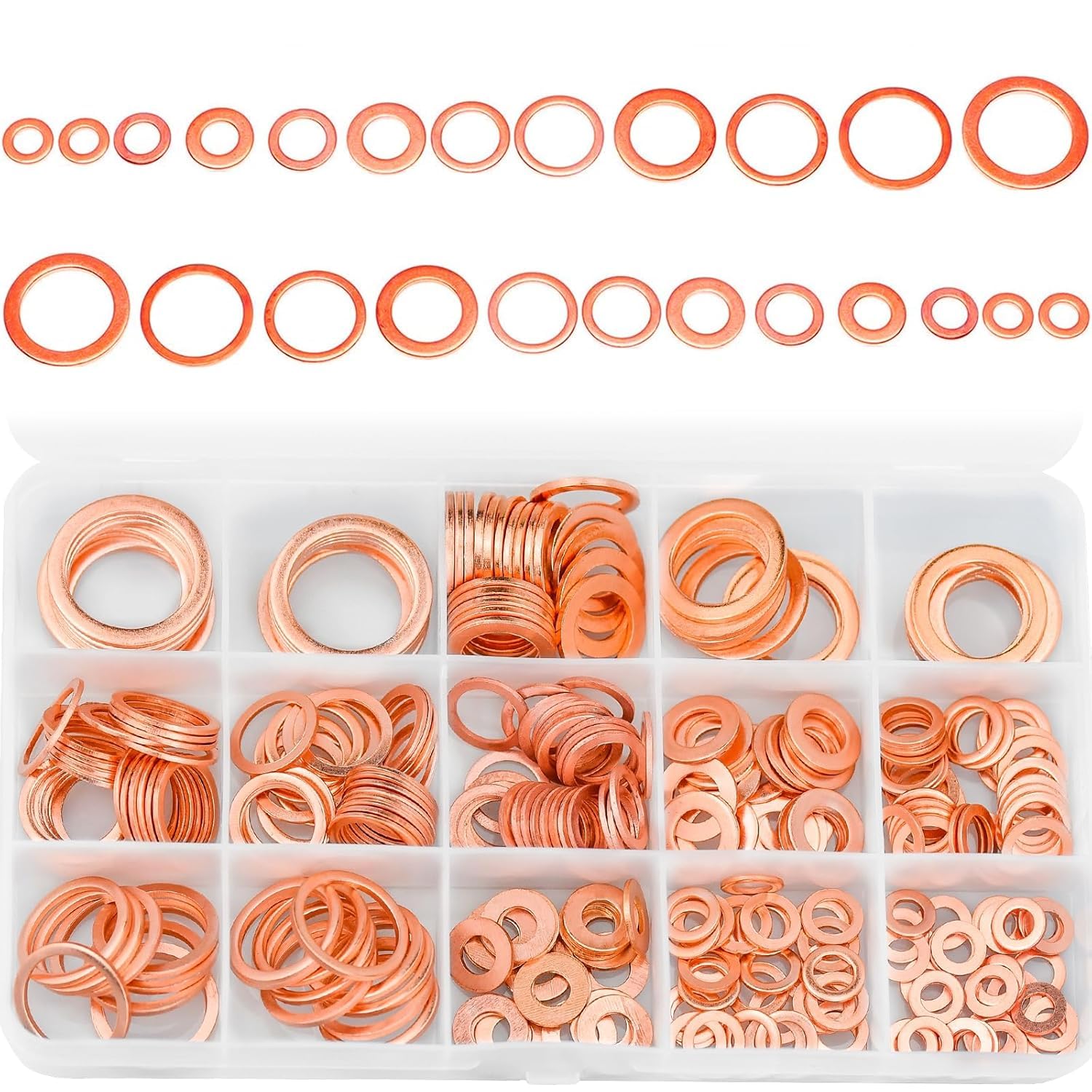 280 rondelles plates en cuivre, 12 tailles assorties de rondelles ...