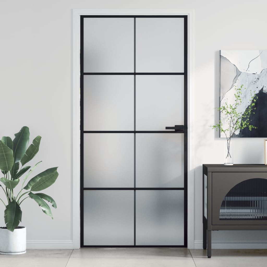 Porta da interno Thin nera 93x201,5 cm alluminio vetro temperato ...
