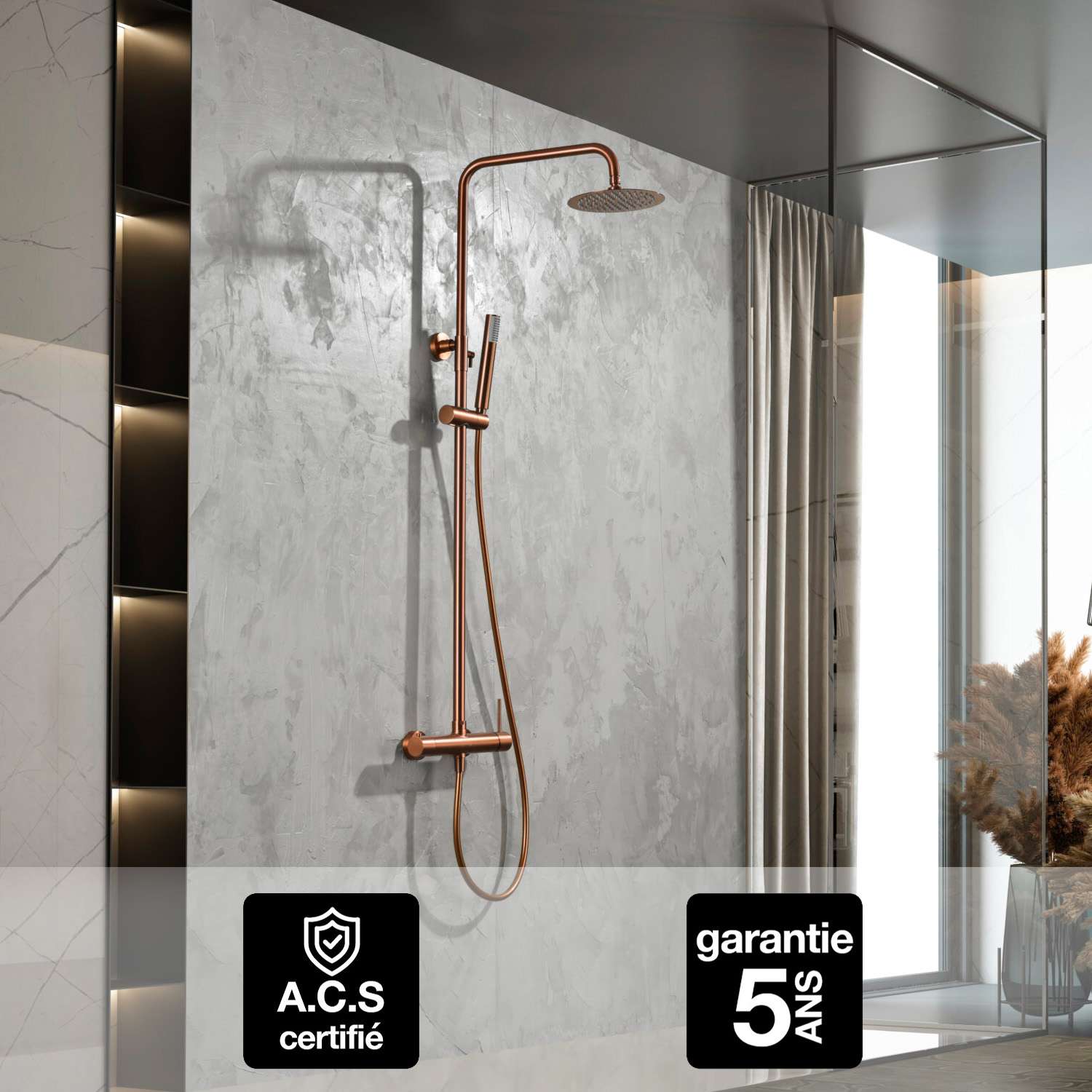 Colonna doccia anticalcare Rame oro rosa IMEX MONZA BDM039/ORC | Leroy ...