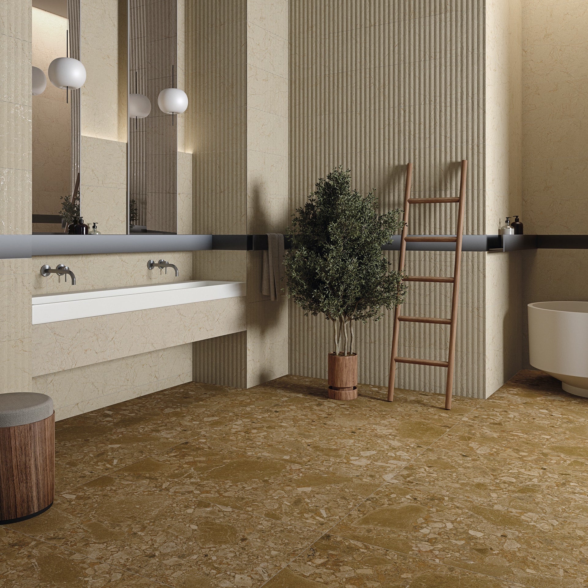 Carrelage sol / mur effet terrazzo marron 19,4x120 cm BROWN WASH ...