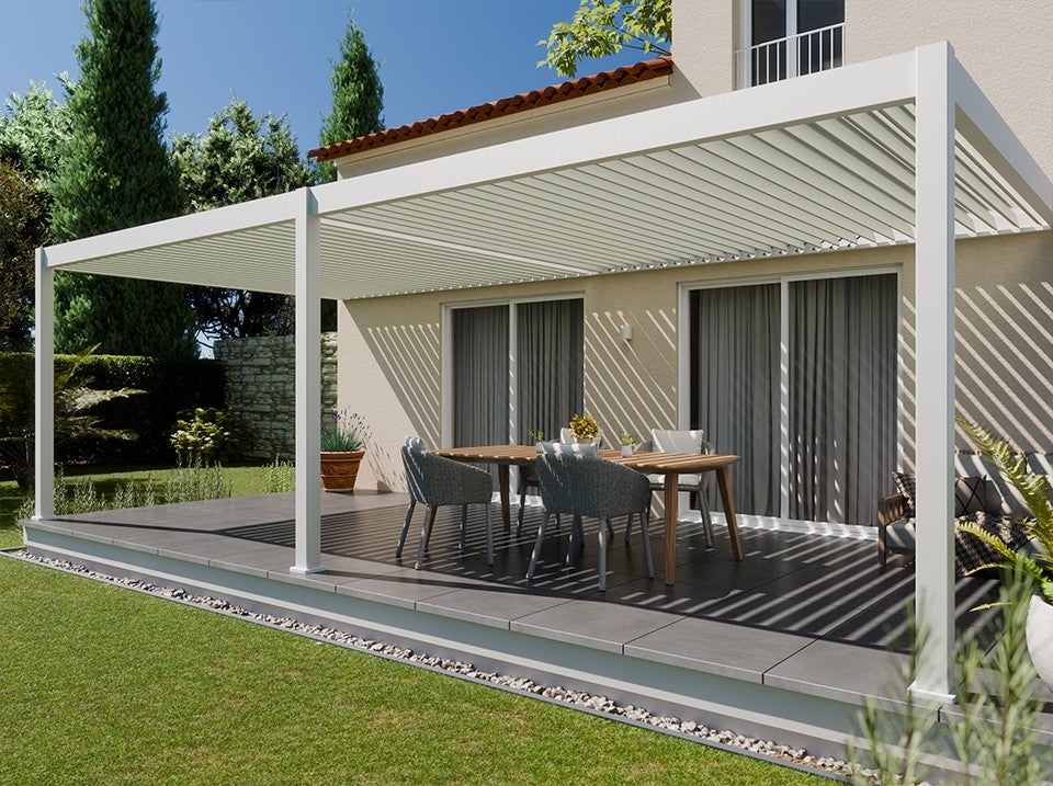 Pergola Bioclimatica in Alluminio Adossee 32m² - 4x8 - Bianca - Lamelle ...