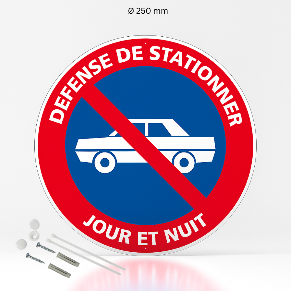 Défense de stationner jour et nuit panneau signalisation rond prépercé ...