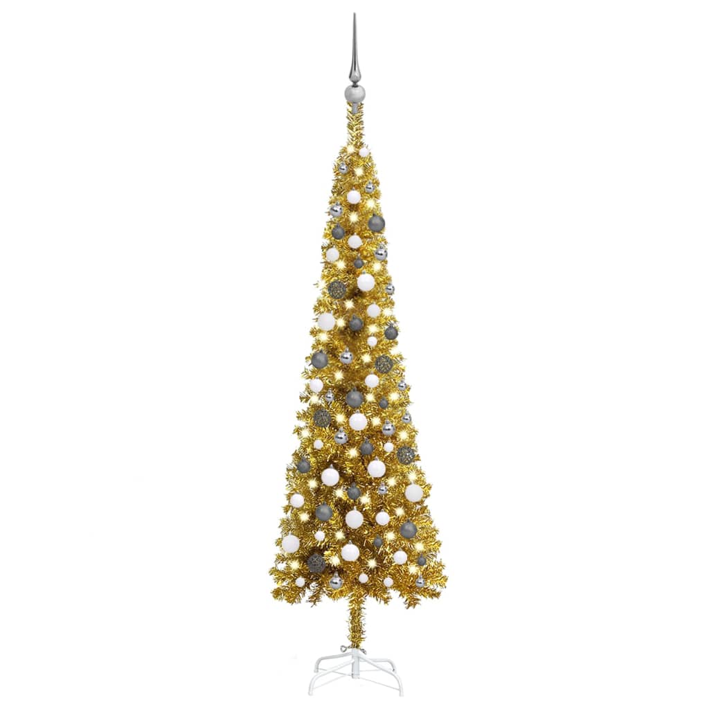 Arbre de Noël mince avec LED et boules Doré 180 cm vidaXL | Leroy Merlin