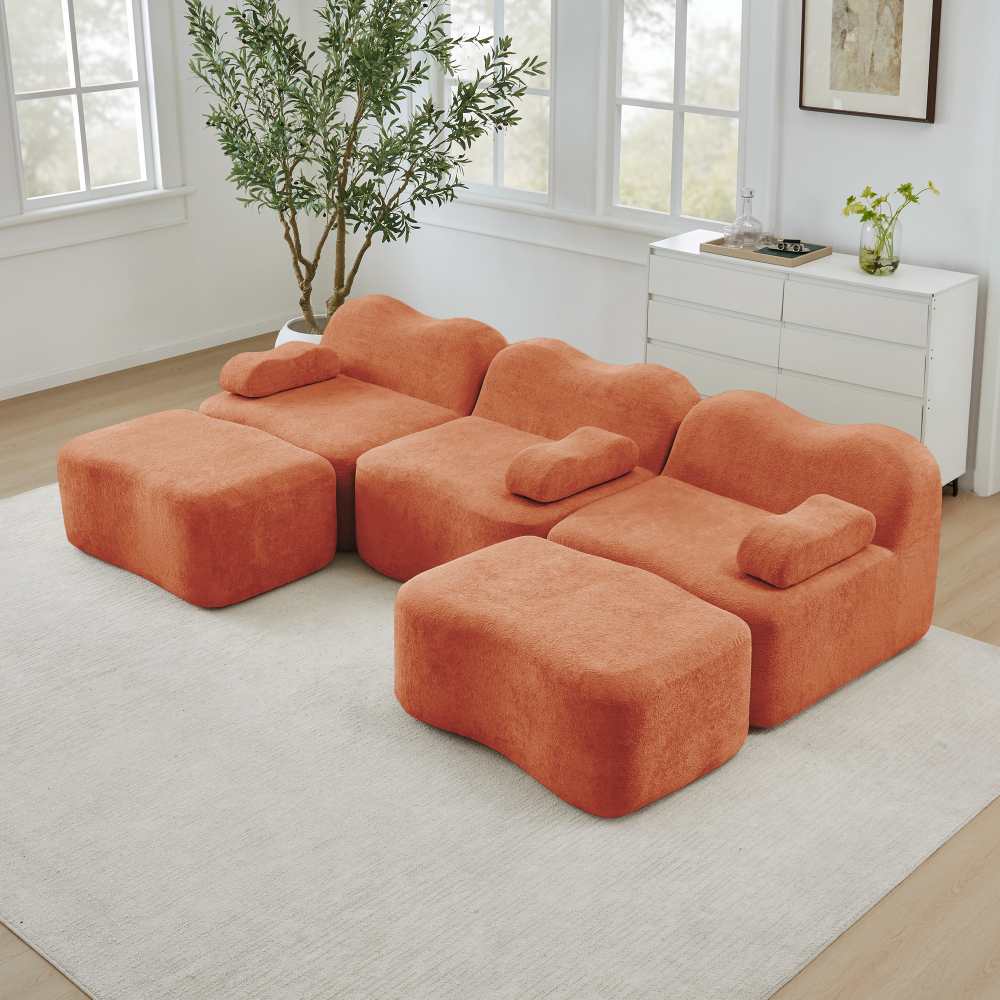 Canapé modulaire 3 places U, 2 poufs, sans armature, 32D, forme vague ...