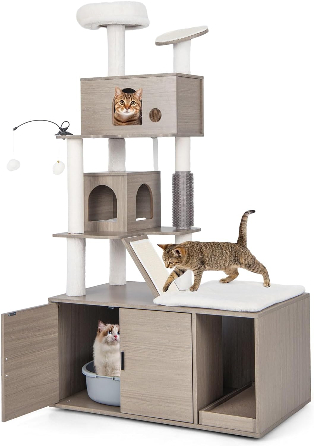 Arbre à Chat avec Meuble Litière pour Chat 2 Condo/Griffoirs/Gratter en ...