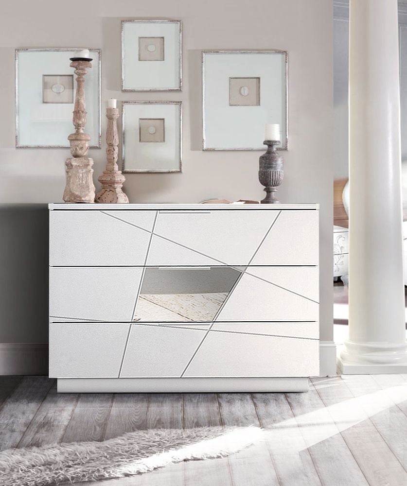 Commode sérigraphiée avec inserts miroir 3 tiroirs, Blanc | Leroy Merlin