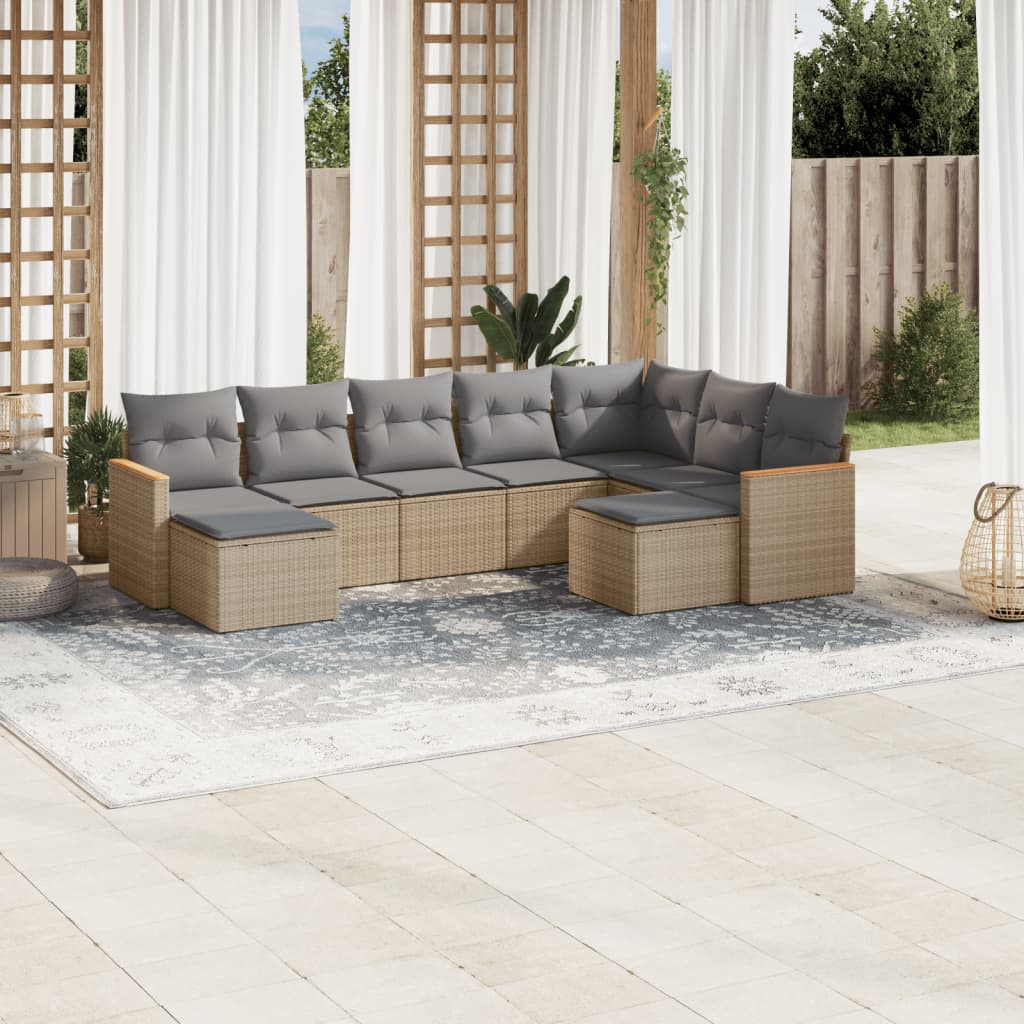 Salon de jardin avec coussins 9pcs mélange beige résine tressée | Leroy ...