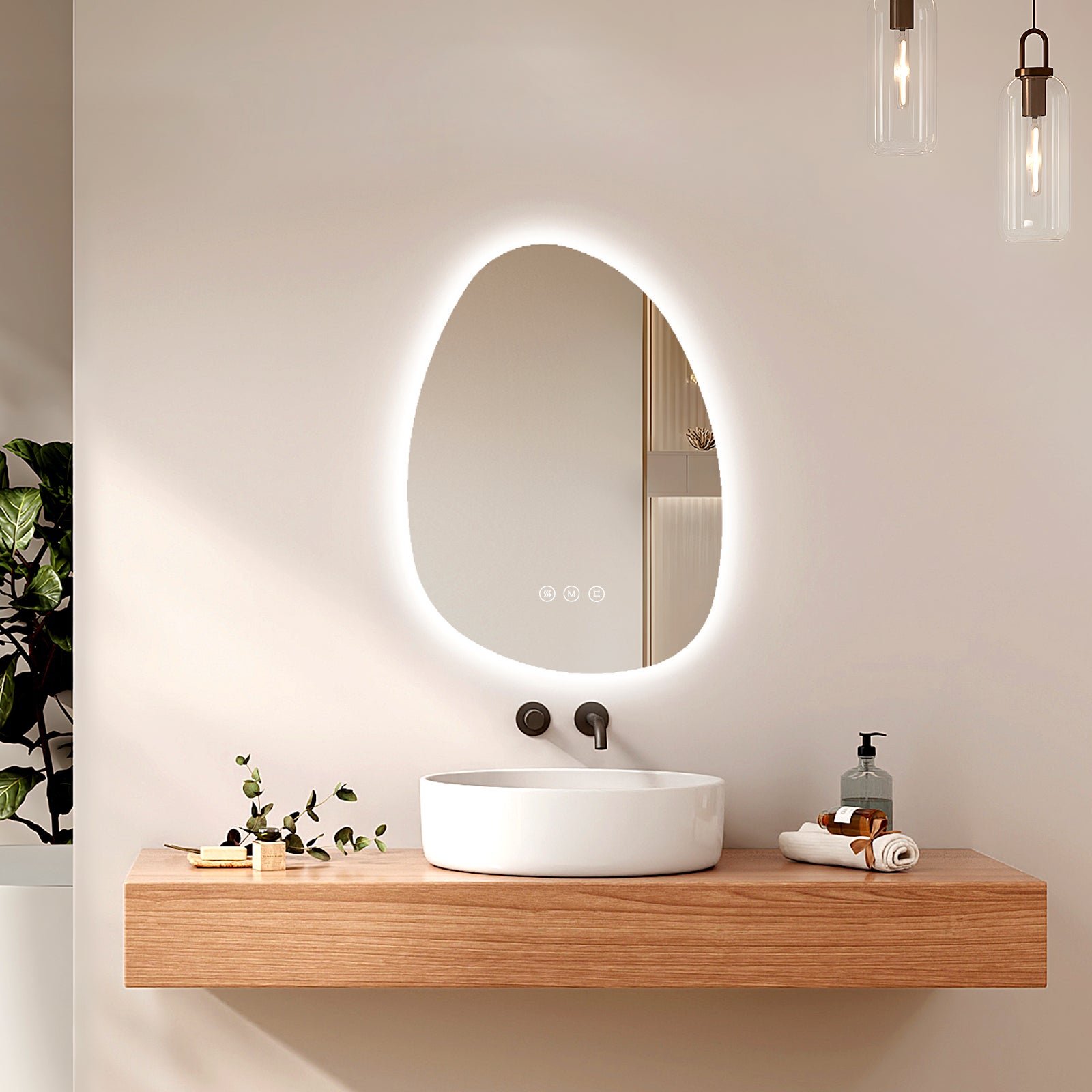 EMKE Miroir salle de bain avec éclairage, Miroir asymétrique LED, anti ...
