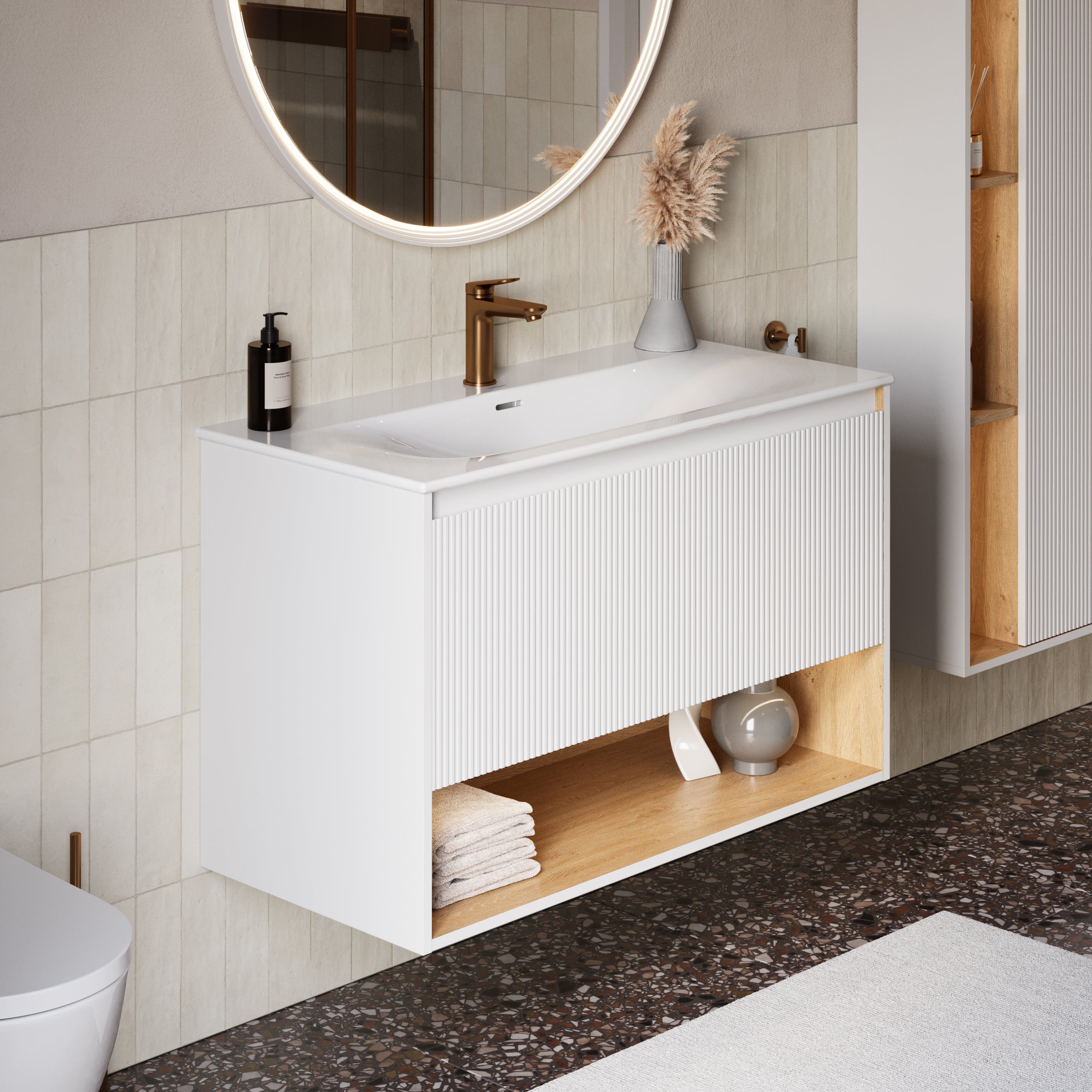 BERNSTEIN - Mueble lavabo suspendido MDF blanco mate, lavabo DURAVIT ...