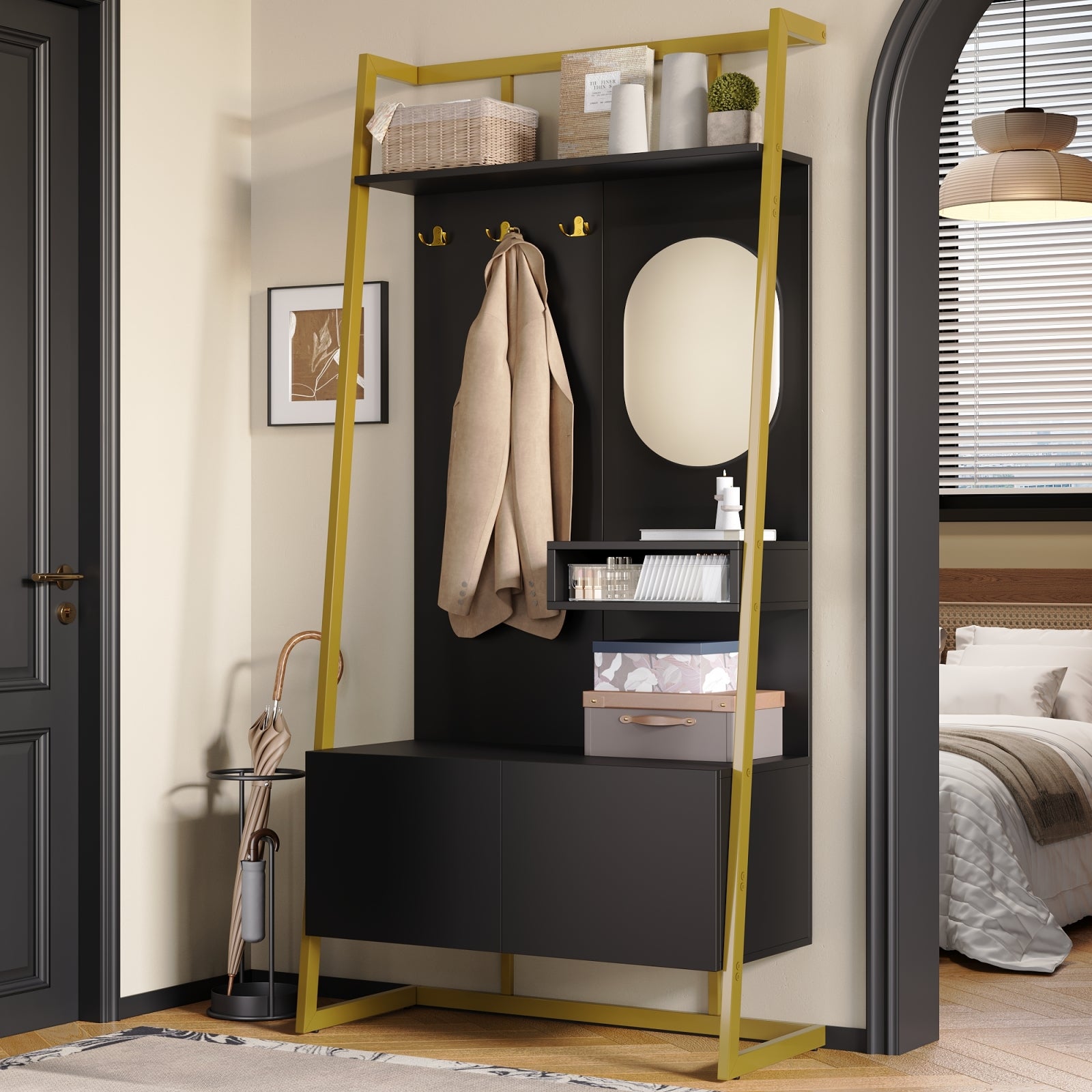 Solution Rangement Entrée Minimaliste - Miroir, Banc, Porte-Chaussures ...