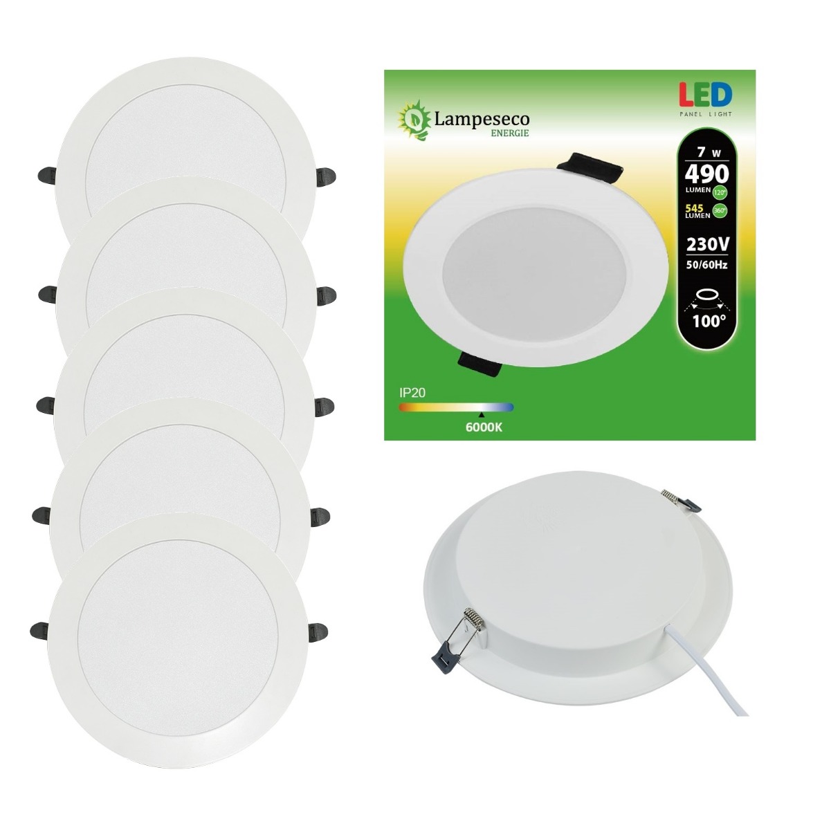 Lot de 5 Spot Encastrable LED Downlight Panel Extra-Plat 7W Blanc Froid 6000K | Leroy Merlin