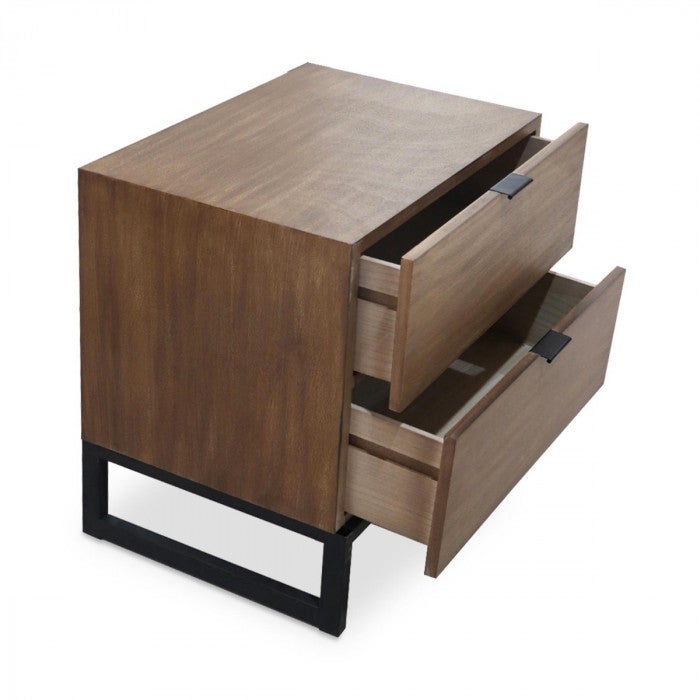 Chevet 2 tiroirs chêne clair et métal noir Baktoo | Leroy Merlin