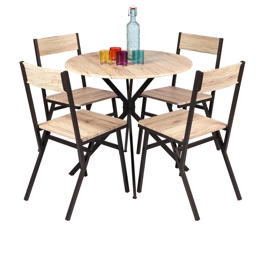 Table à manger ronde avec 4 chaises collection DARYL – Dimensions ...