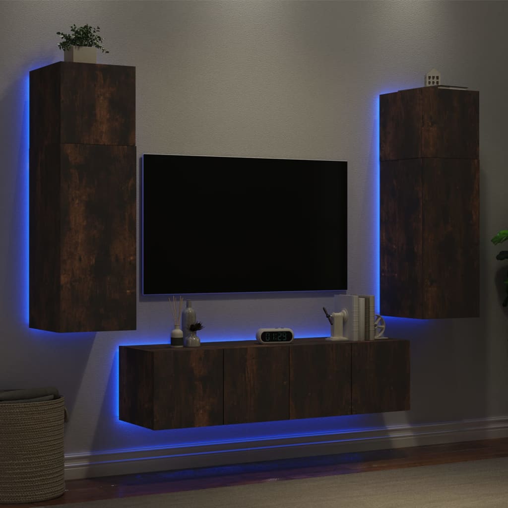 Muebles de pared para TV con LED 6 piezas de madera de ingeniería de ...