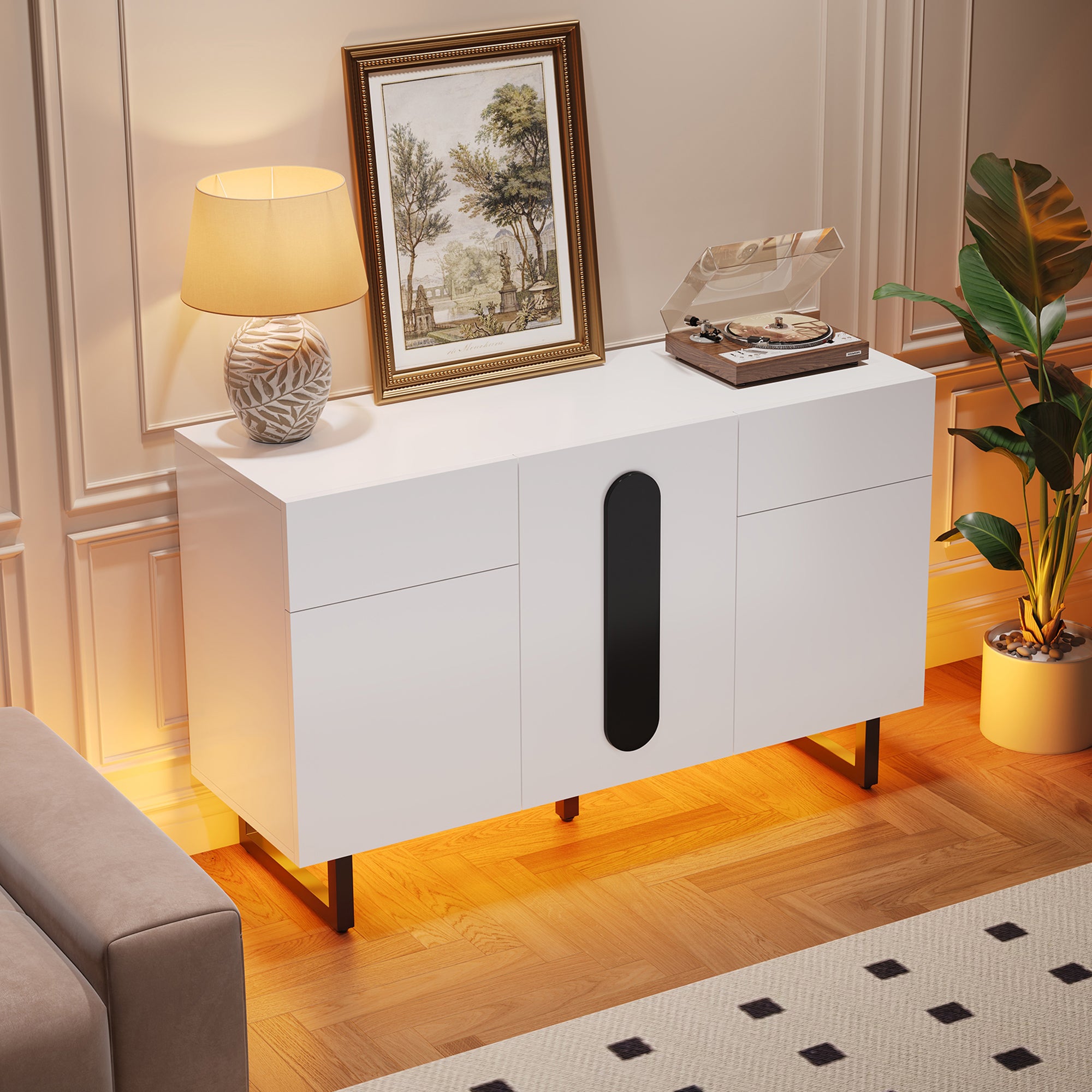 Buffet moderne de 120 cm avec un grand espace de rangement, tiroirs et ...