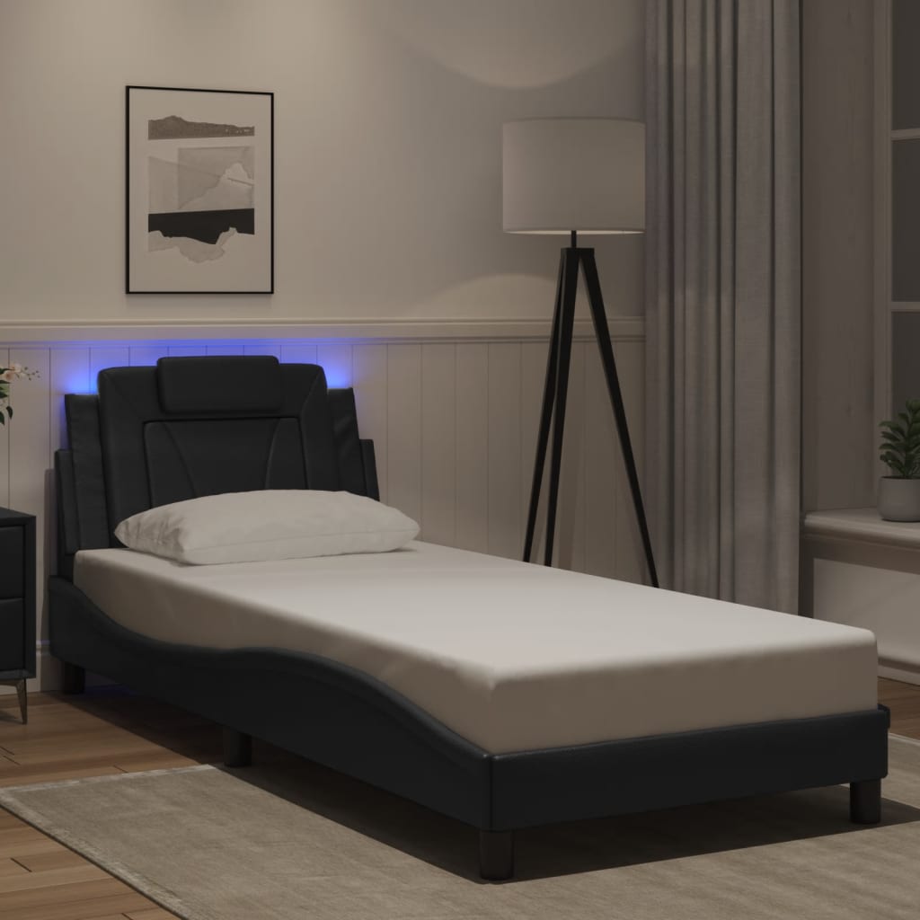 VidaXL Estructura cama con luces LED cuero sintético negro 90x190 cm ...