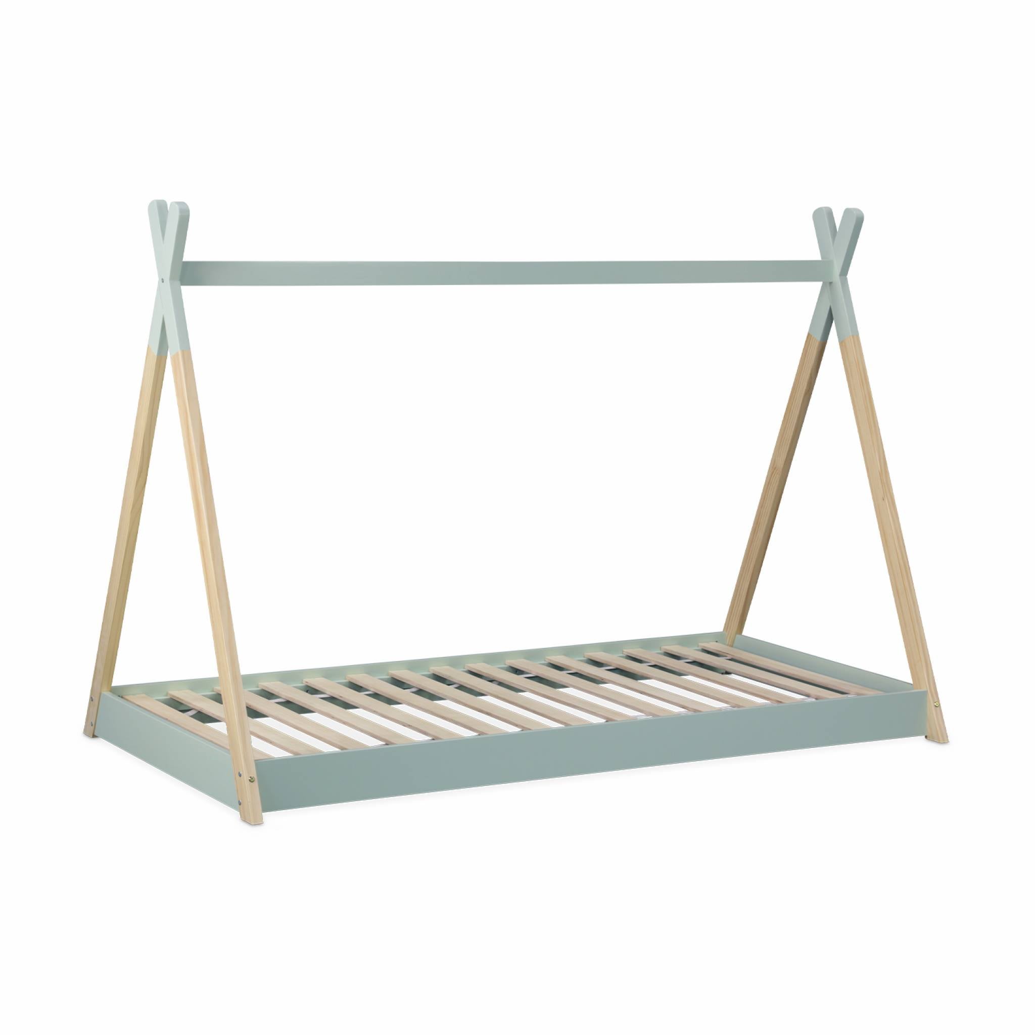 Lit Tipi en bois massif. pin naturel vert céladon - sommier inclus ...