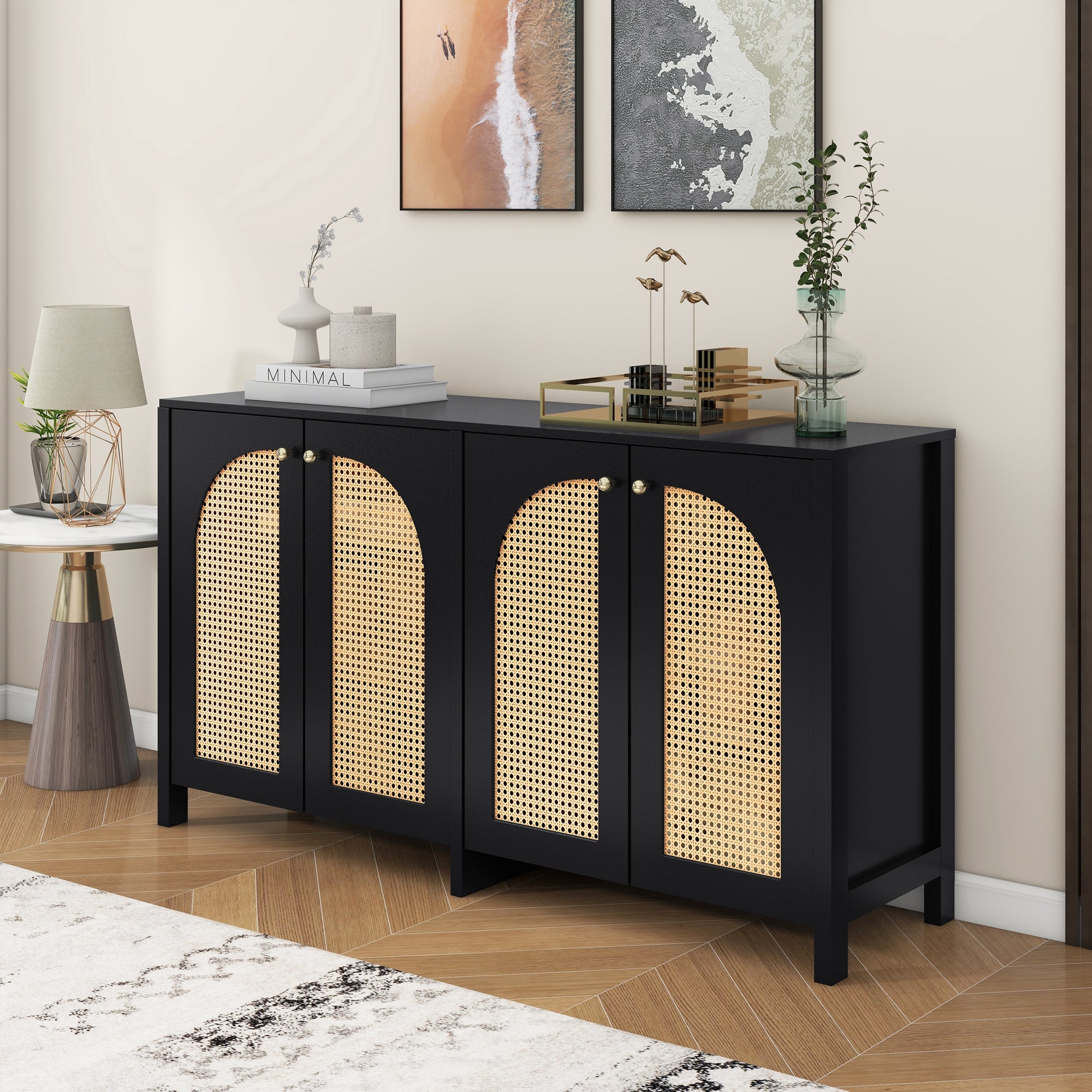 Buffet de Style minimaliste moderne, 4 portes en rotin, poignée en ...