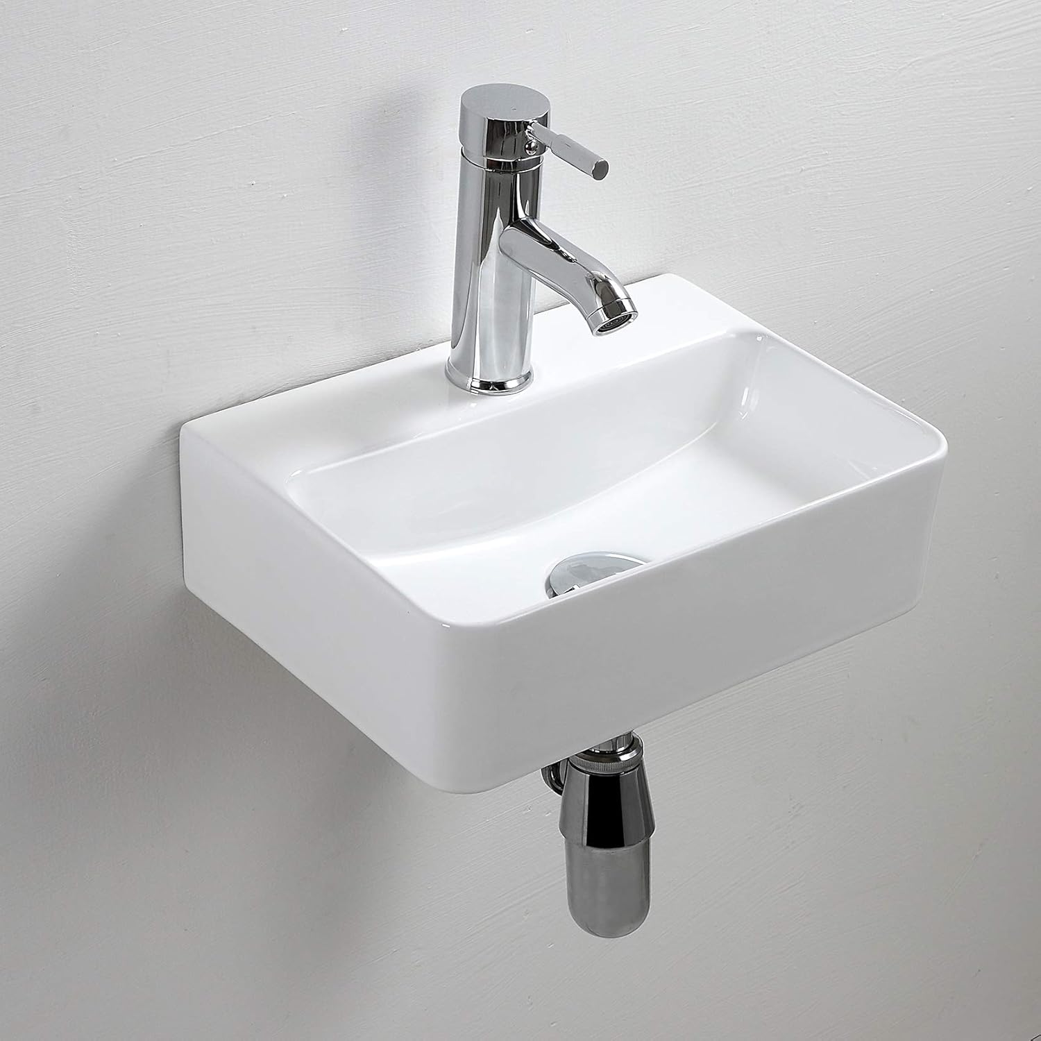Lavabo rectangulaire compact en céramique blanche, petit lavabo mural ...