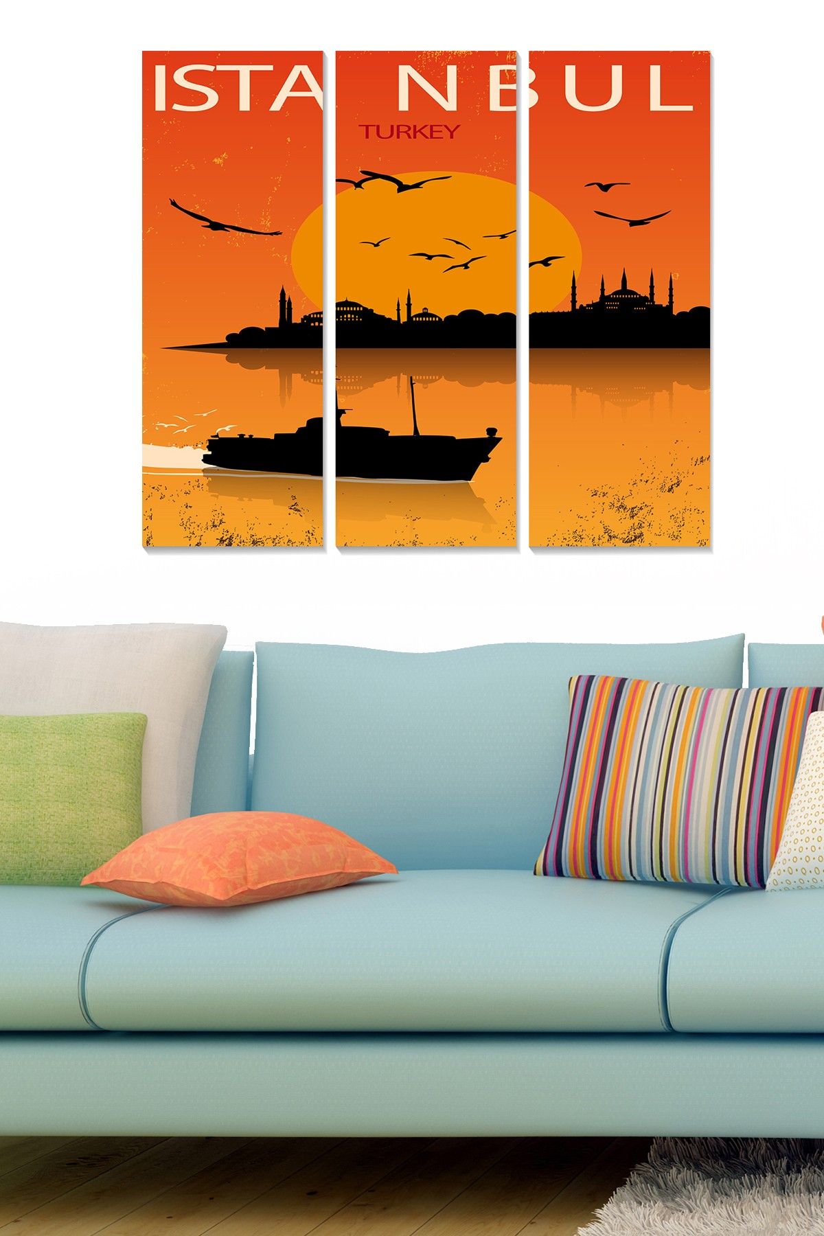Tableau triptyque Fabulosus L70xH50cm Motif Poster Istanbul Orange et ...