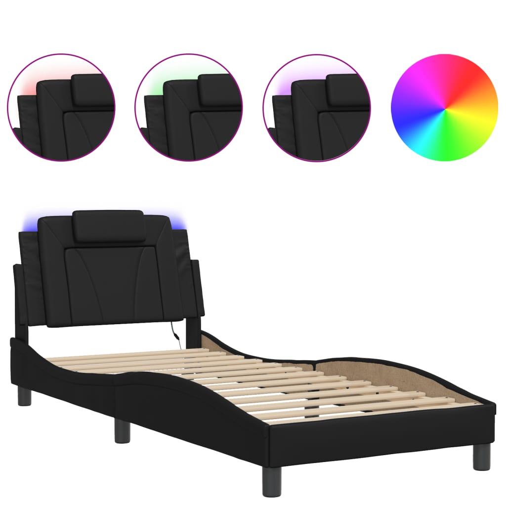 Estructura cama con luces LED cuero sintético negro 90x190 cm | Leroy ...