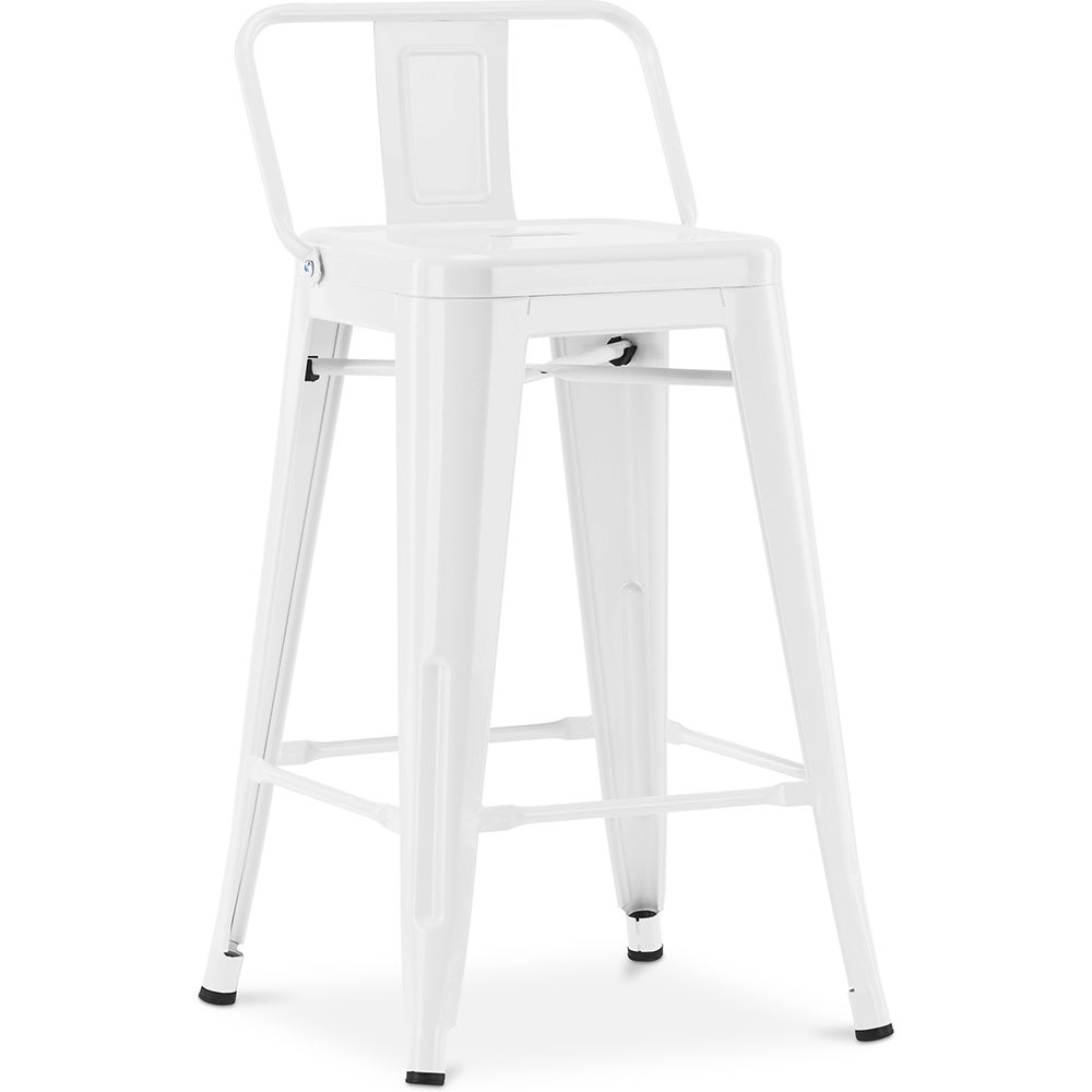 Tabouret de bar avec dossier design industriel - 60cm - Metalix Blanc ...