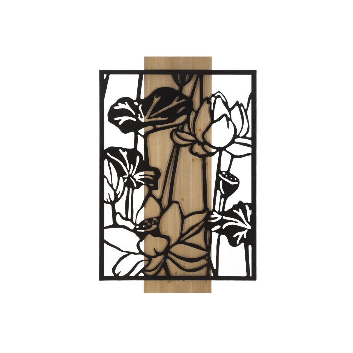 Décoration Murale Encadrée "Lotus" 90cm Noir & Naturel | Leroy Merlin