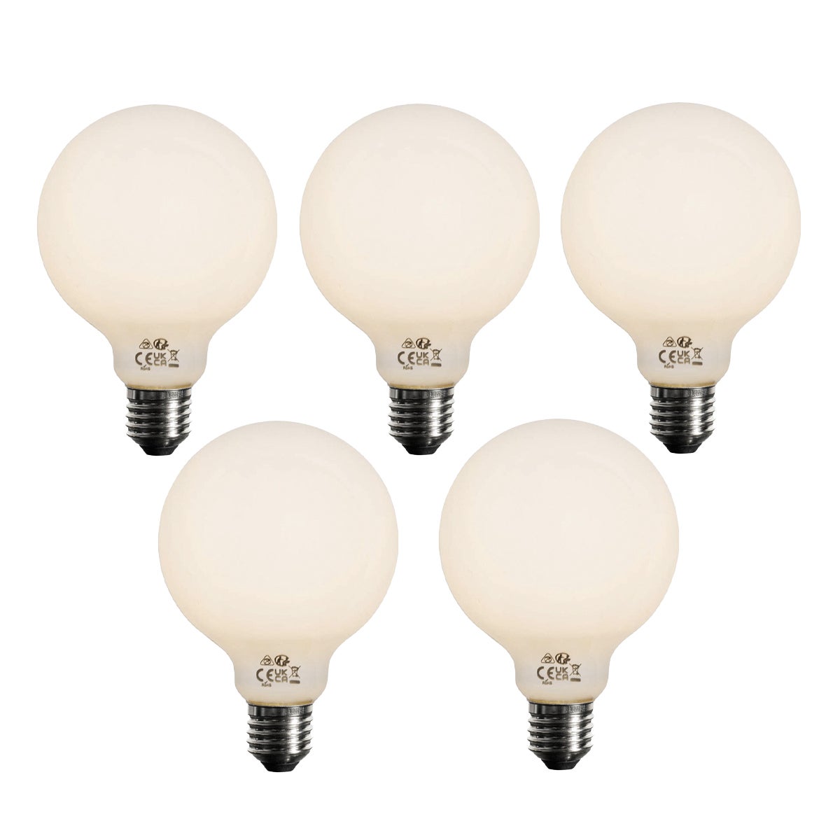 Set de 5 bombillas LED regulables E27 opal G95 5W 450lm 3000K | Leroy Merlin