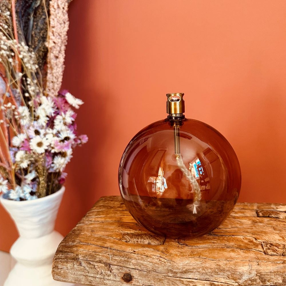 Lampe à huile forme boule coloris champagne - taille M - Peri Glass ...