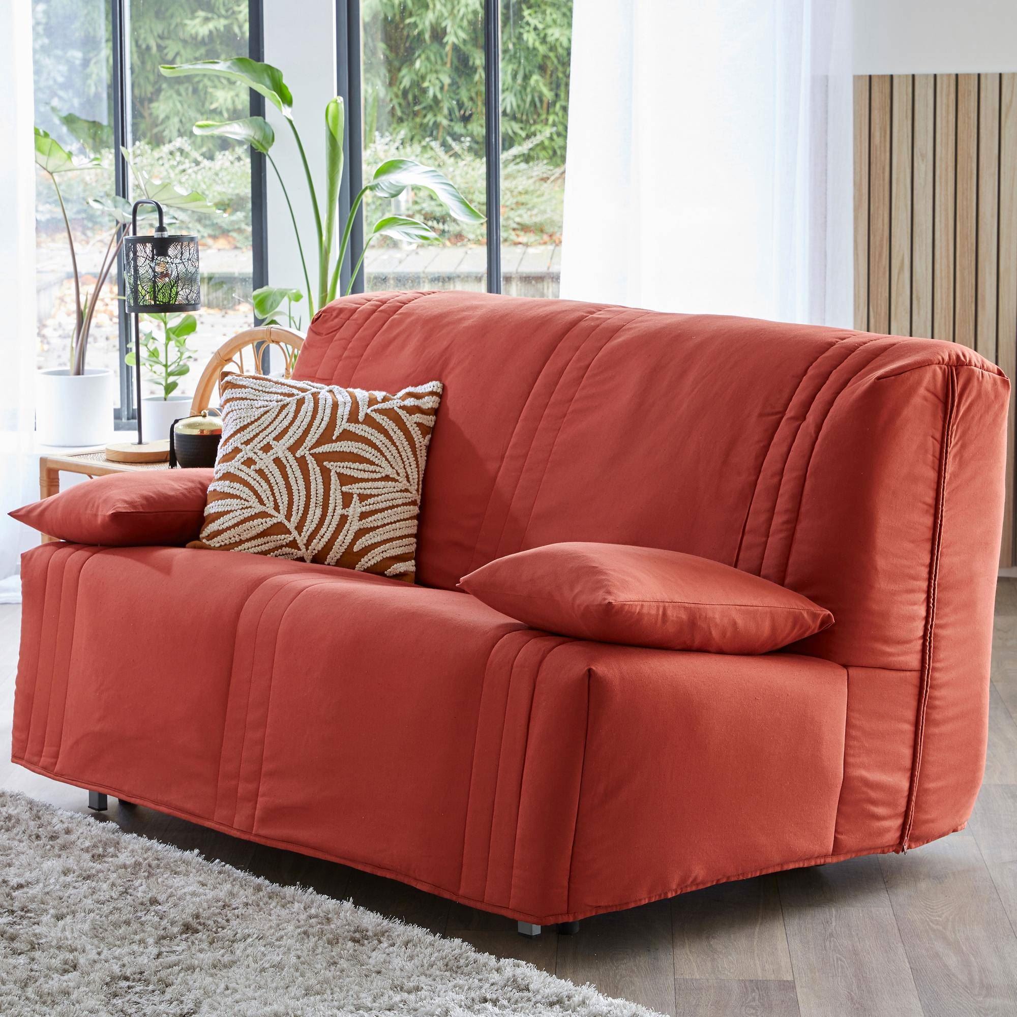 Housse clic-clac KEVARA 2 places orange terracotta en coton | Leroy Merlin